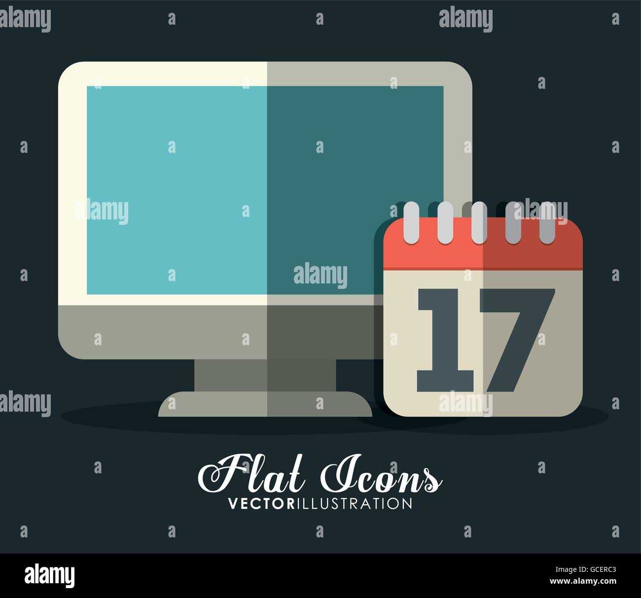 Computer and calendar icon. Office Instrument design. Vector gra Stock ...