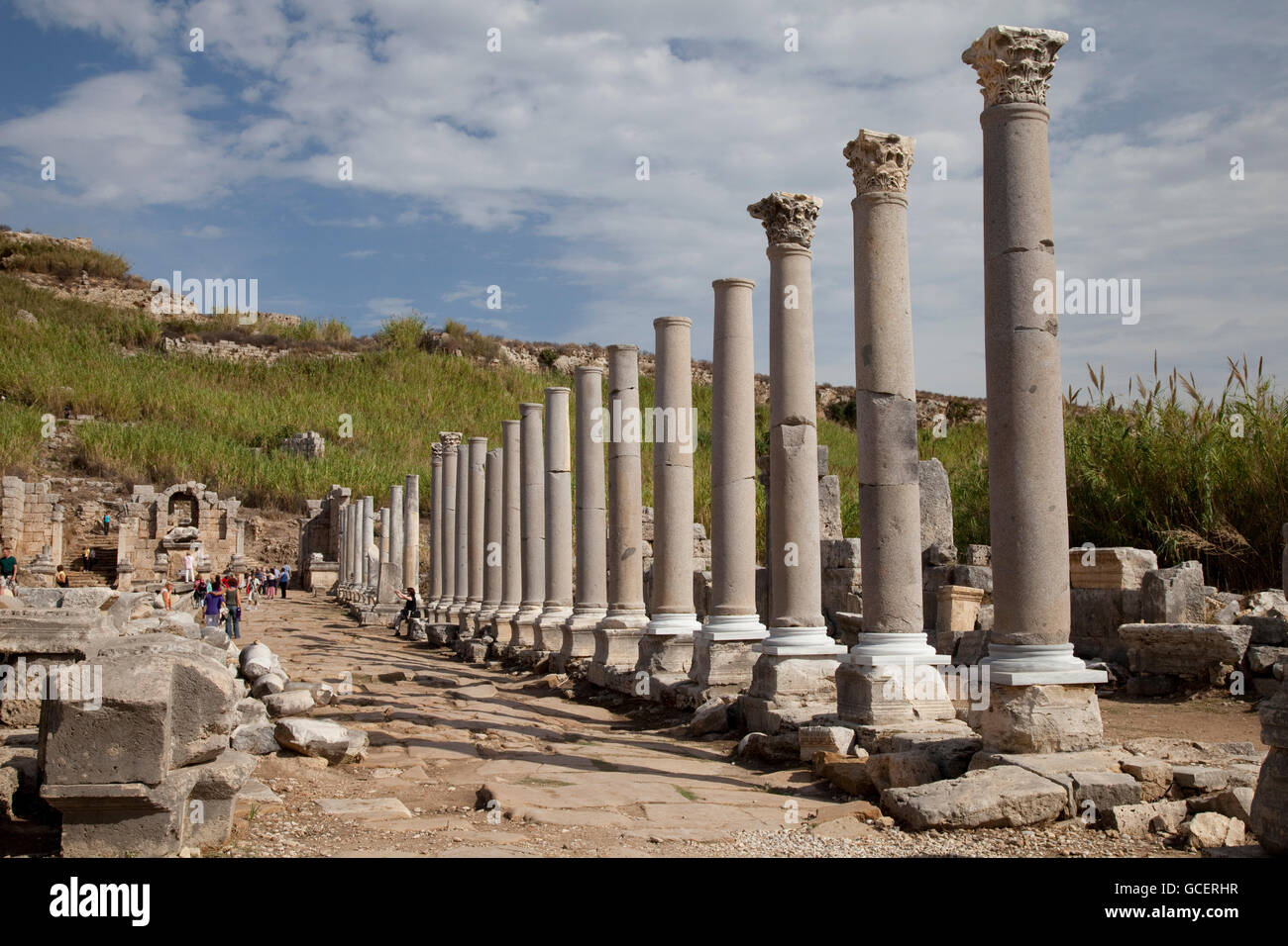 Former street with columns, ancient archaeological site of Perge ...