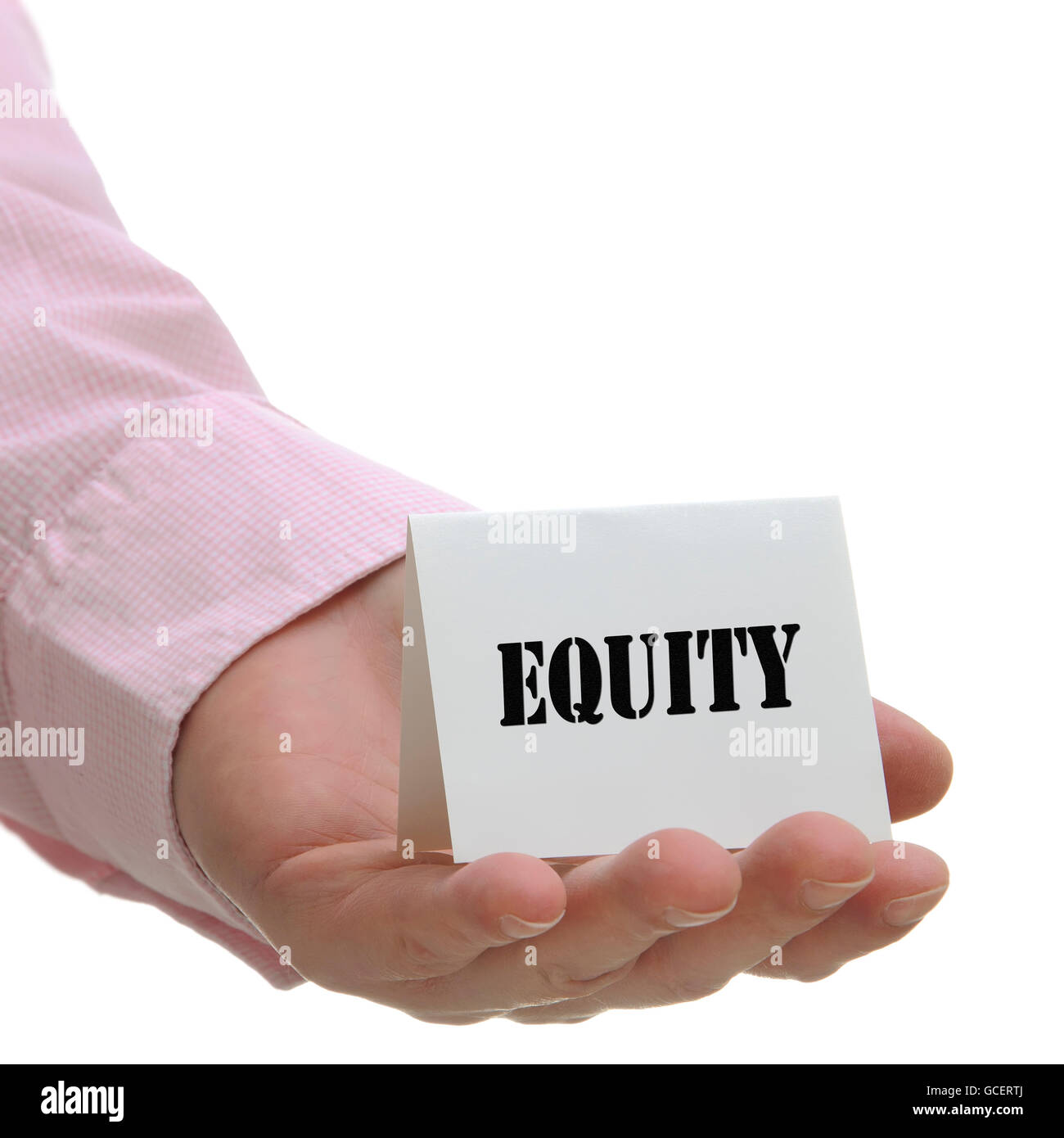 Business man holding equity sign on hand Stock Photo - Alamy