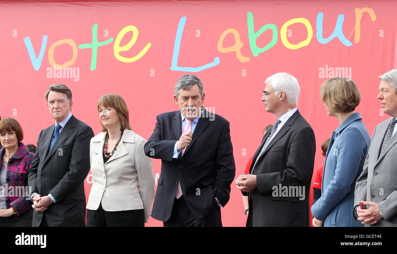 Prime Minister Gordon Brown (centre) with other senior Labour ...