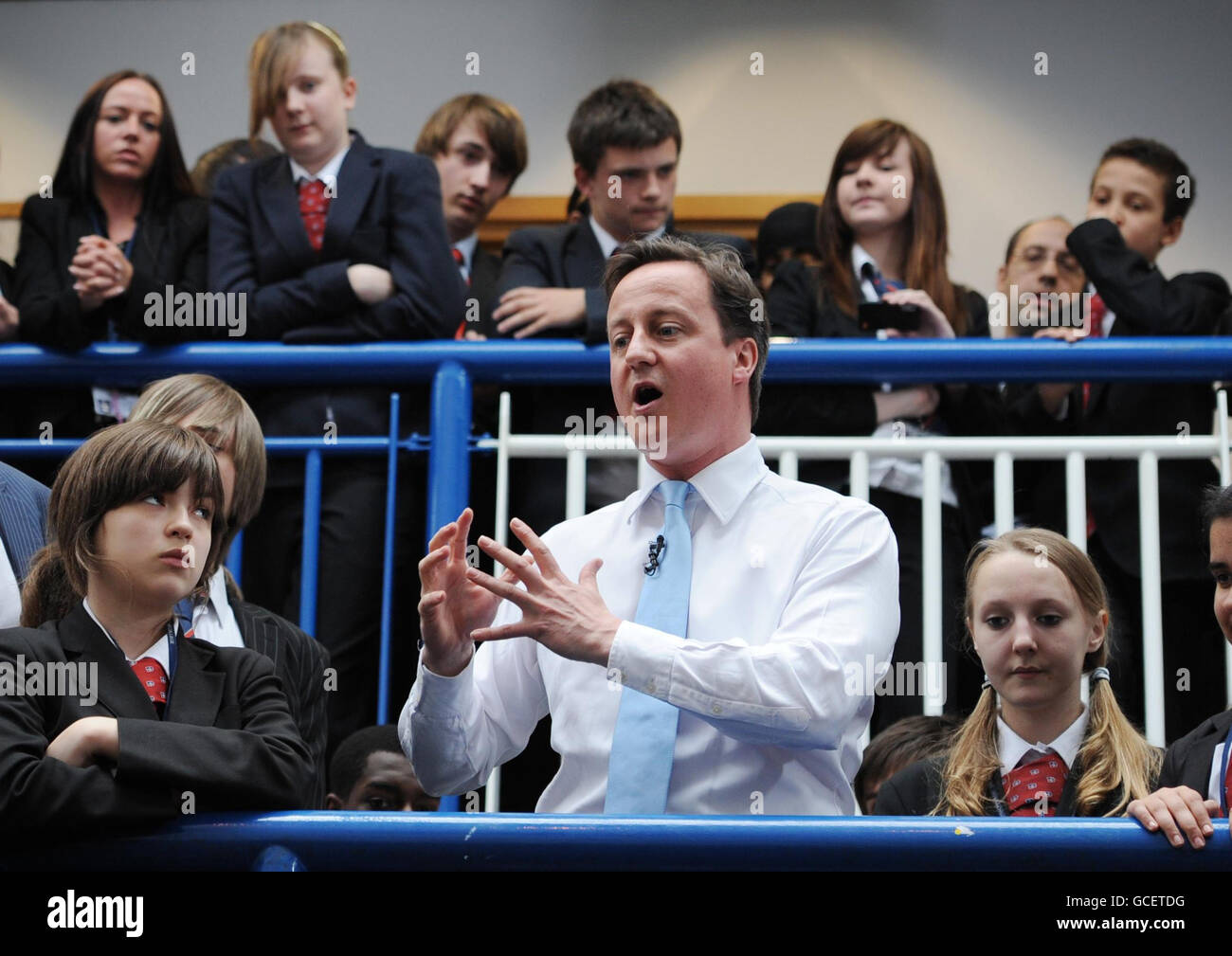 Conservative Party leader David Cameron meets pupils at Landau Forte ...