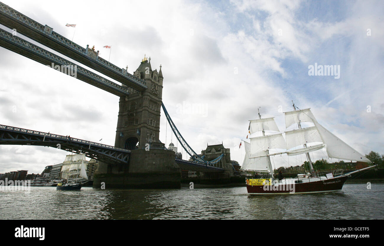 World's smallest Tall Ships at Tower Bridge Stock Photo - Alamy