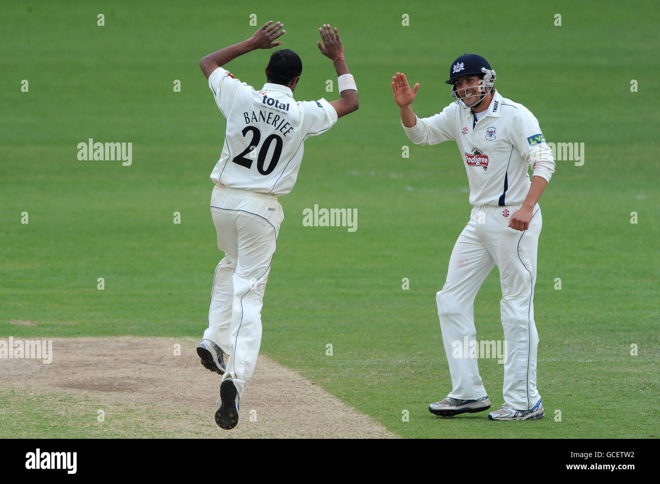 Gloucestershire's Vikram Banerjee celebrates with Stephen Snell after ...