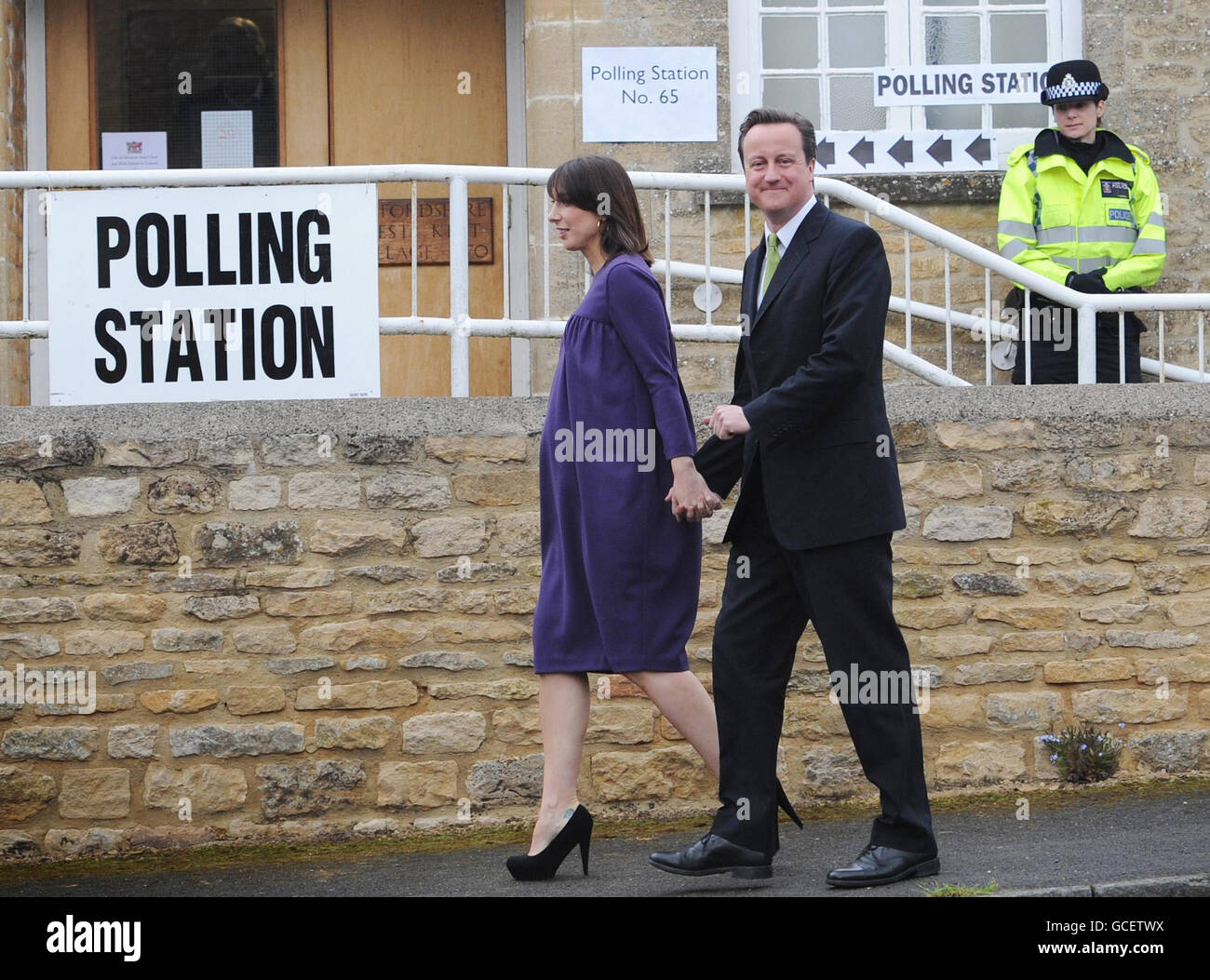 Conservative party leader David Cameron and his wife, Samantha, leave ...