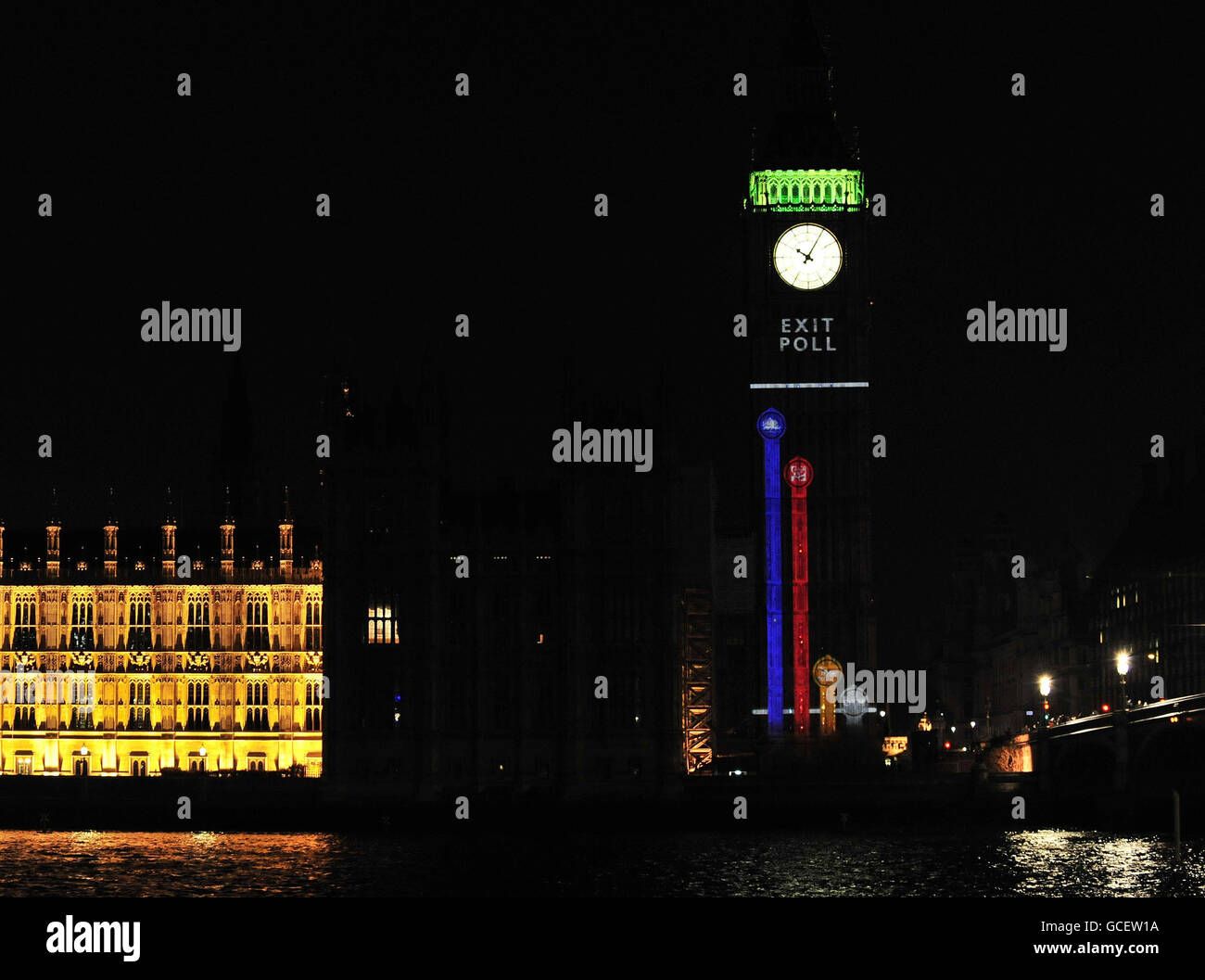 The BBC project an exit poll result onto the Houses of Parliament ...