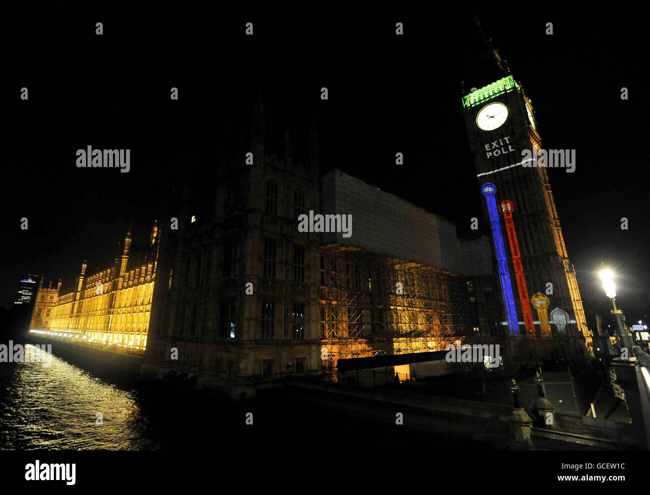 The BBC project an exit poll result onto the Houses of Parliament ...