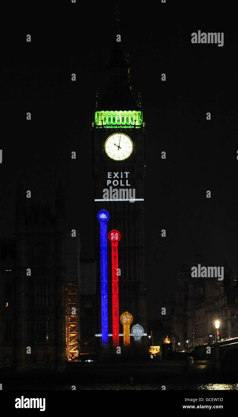 The BBC project an exit poll result onto the Houses of Parliament ...