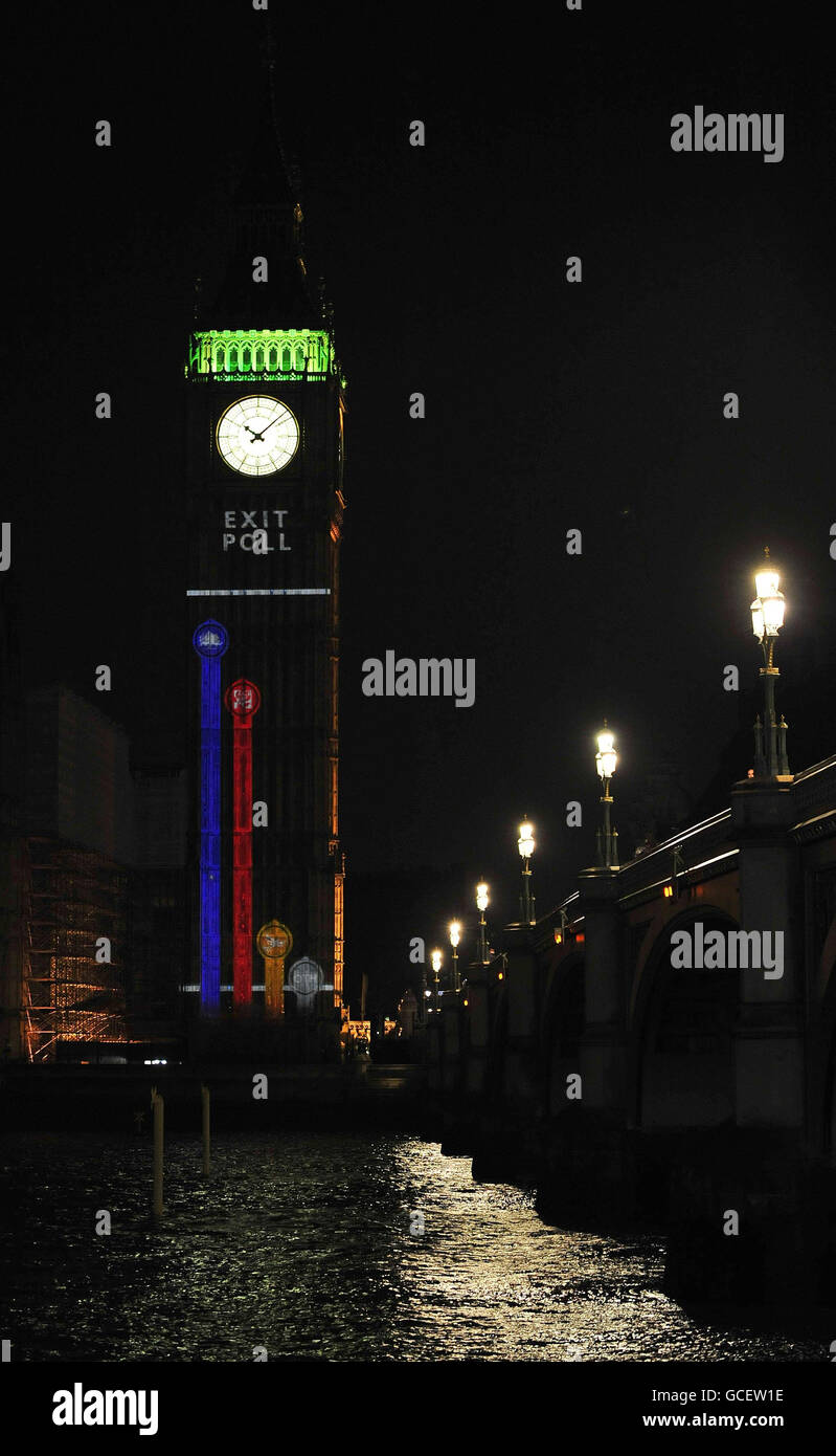 The BBC project an exit poll result onto the Houses of Parliament ...