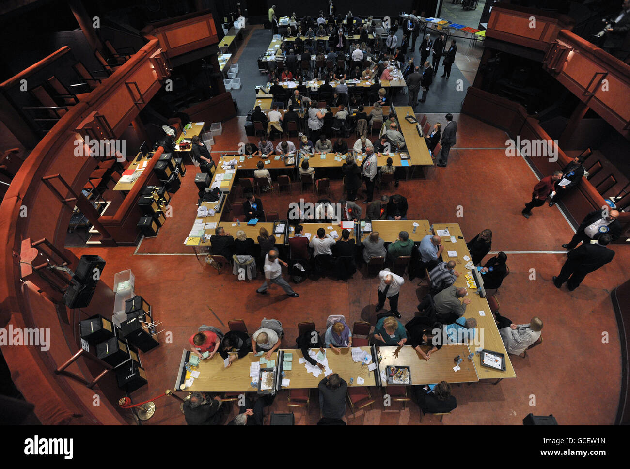 Ballot papers are counted at the Towngate Theatre in Basildon for the ...