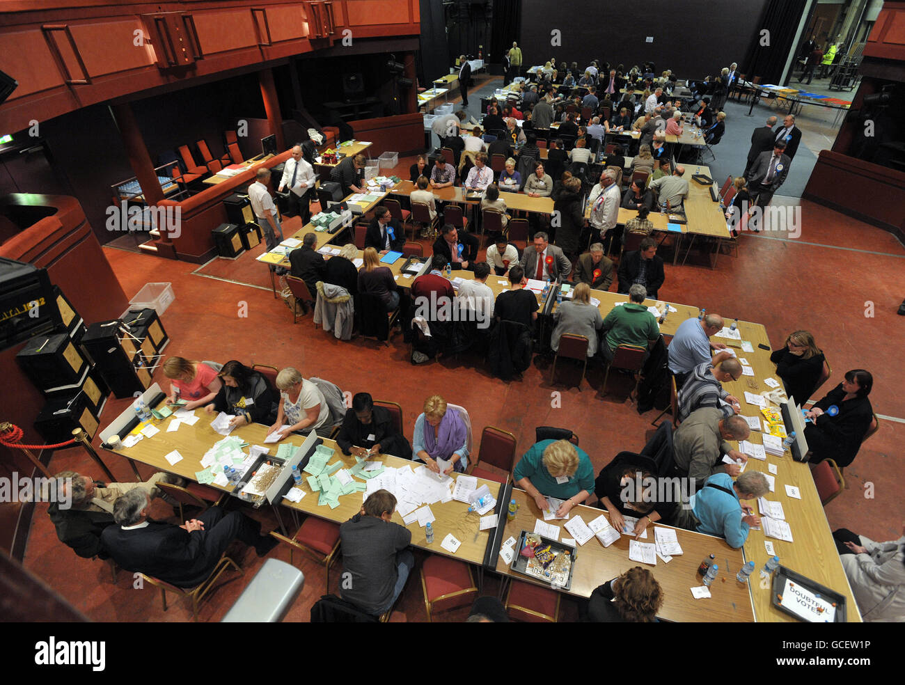 Ballot papers are counted at the Towngate Theatre in Basildon for the ...