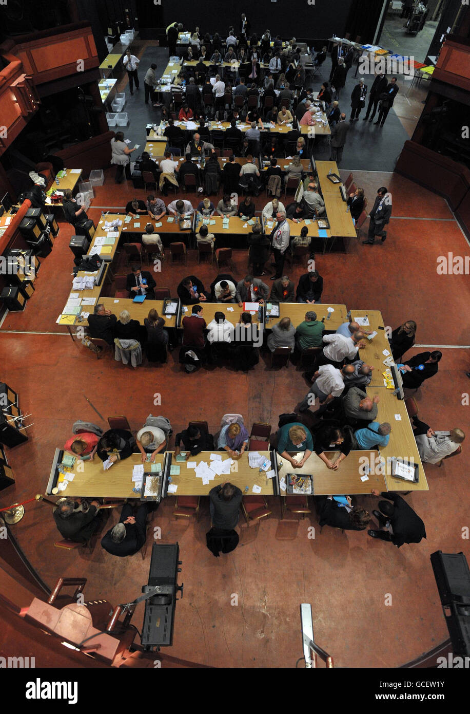 Ballot papers are counted at the Towngate Theatre in Basildon for the ...
