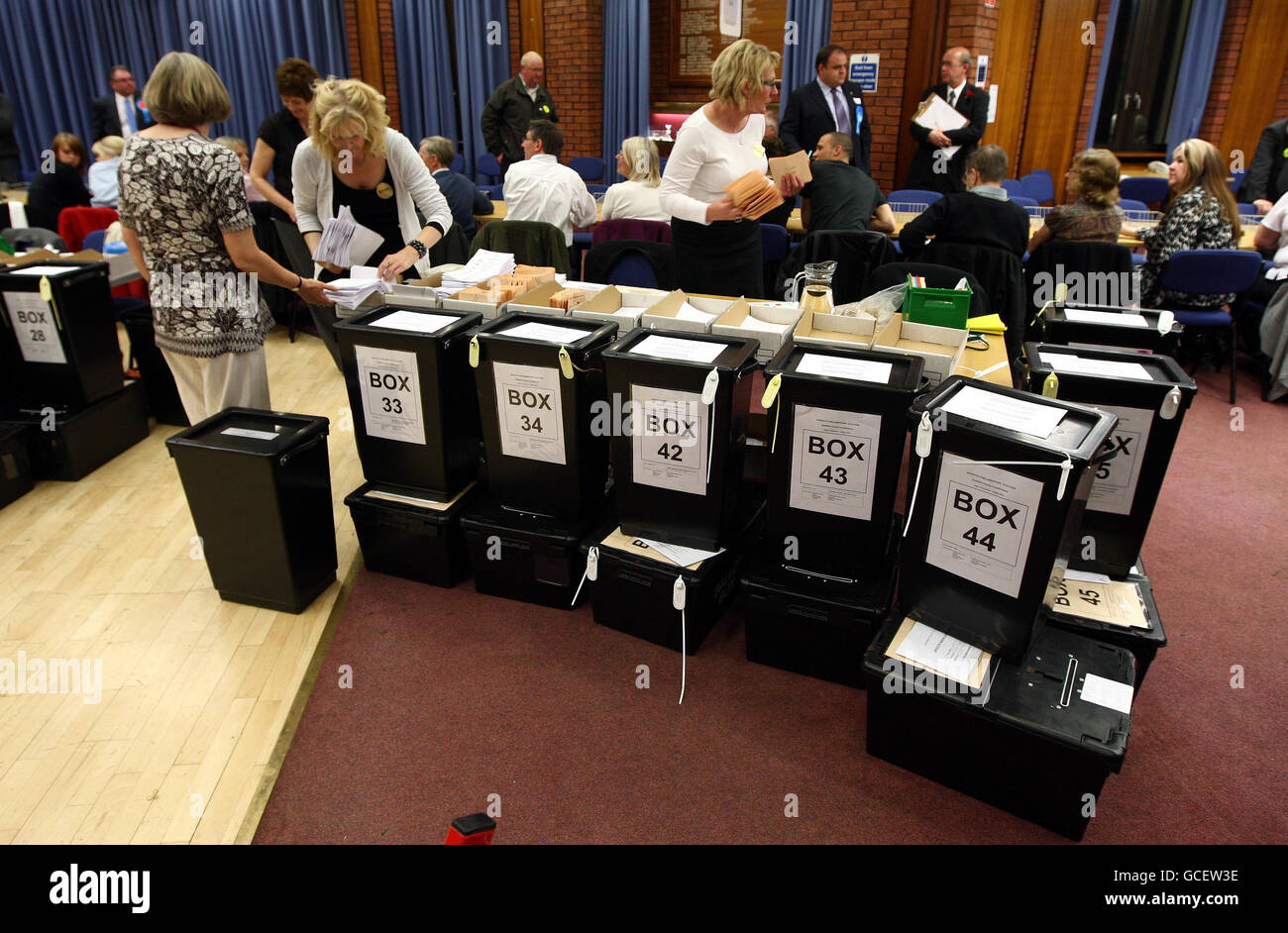 Ballot boxes are lined up at Redditch Town Hall, as counting begins in ...