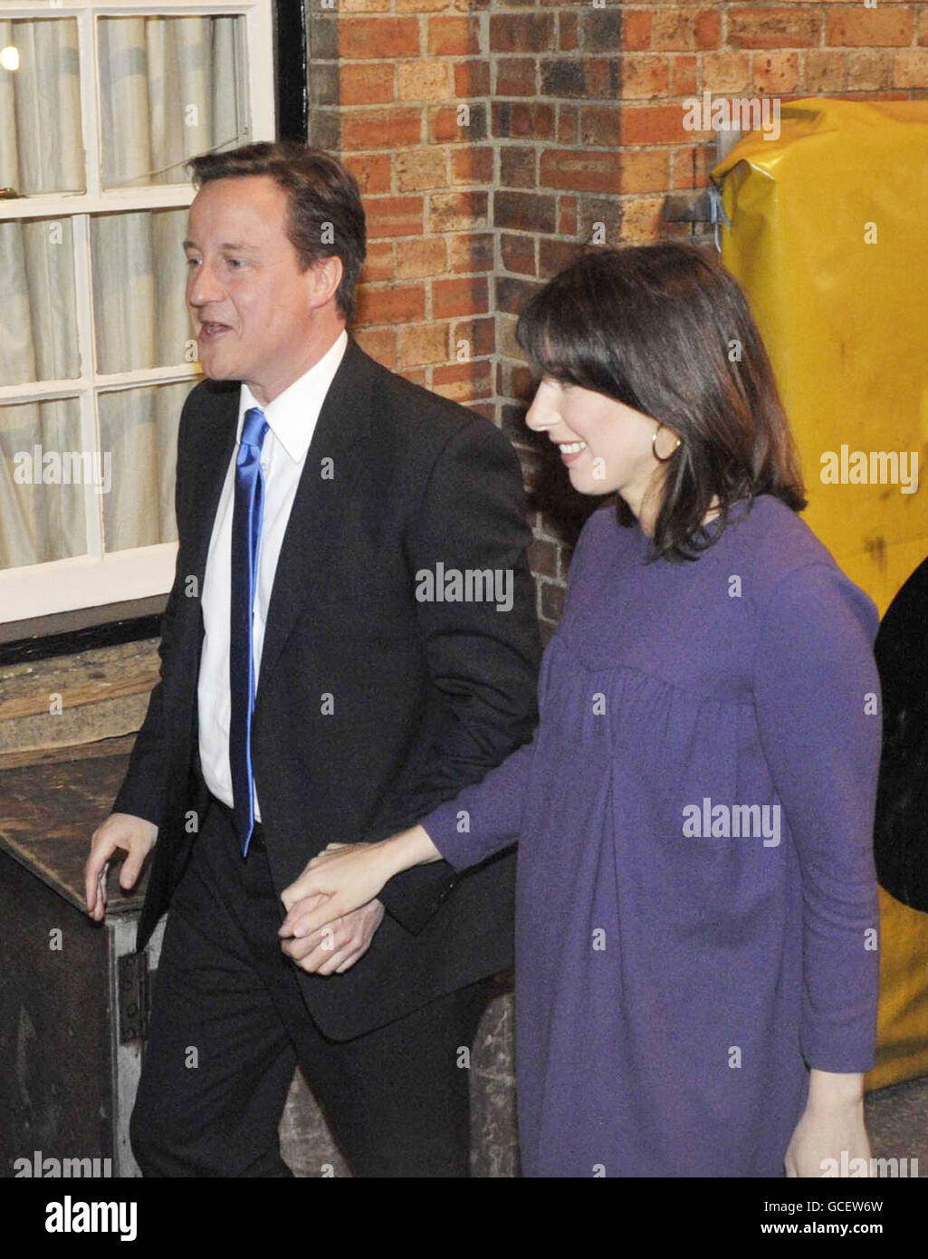 Conservative party leader David Cameron and his wife, Samantha, arrive ...
