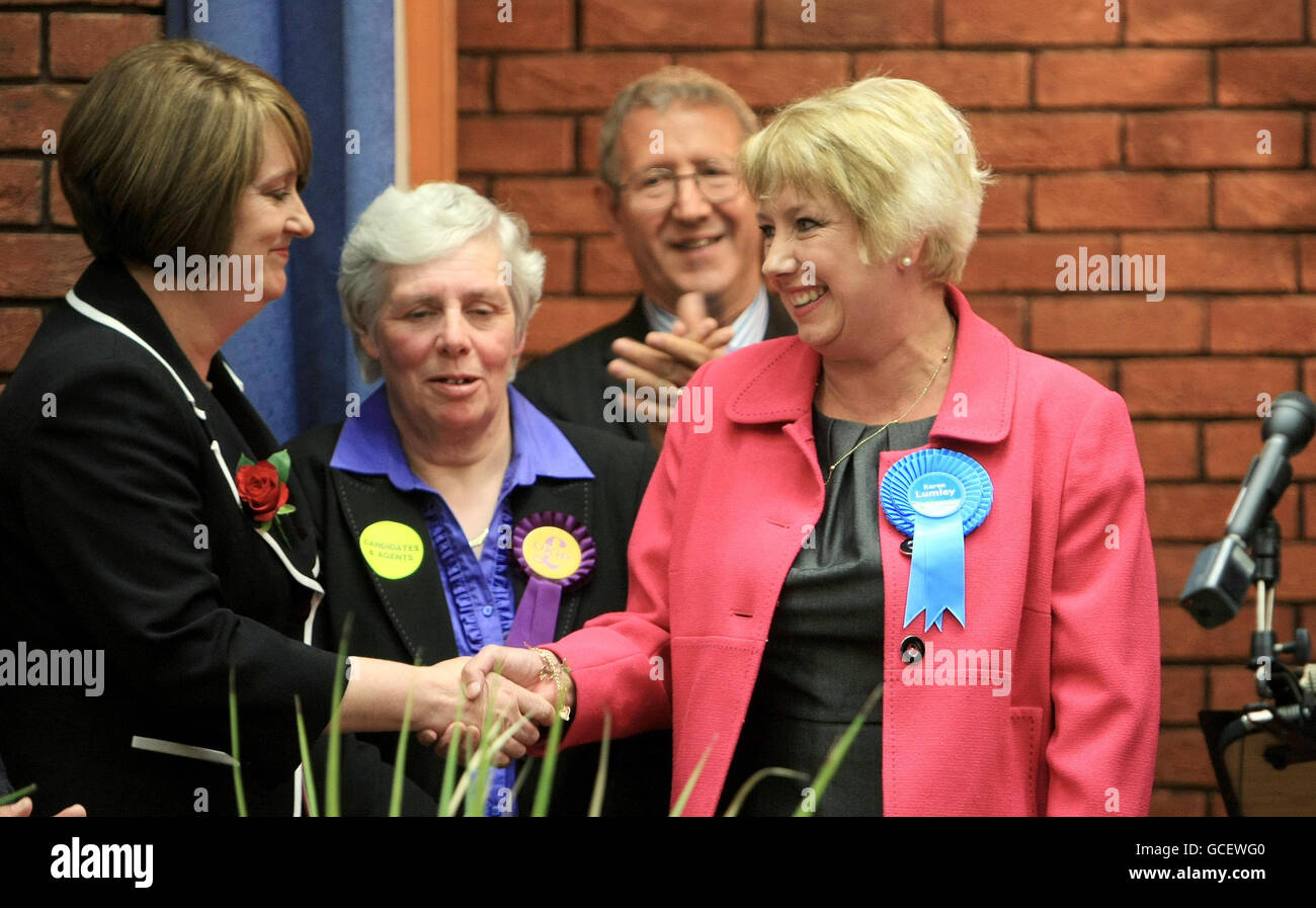 Former home secretary Jacqui Smith (left) shakes hand after losing her ...