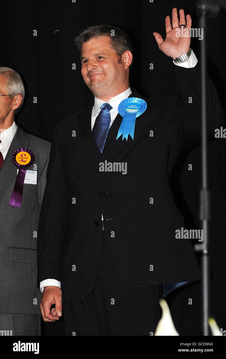 Conservative candidate Stuart Andrew celebrates his victory in the ...