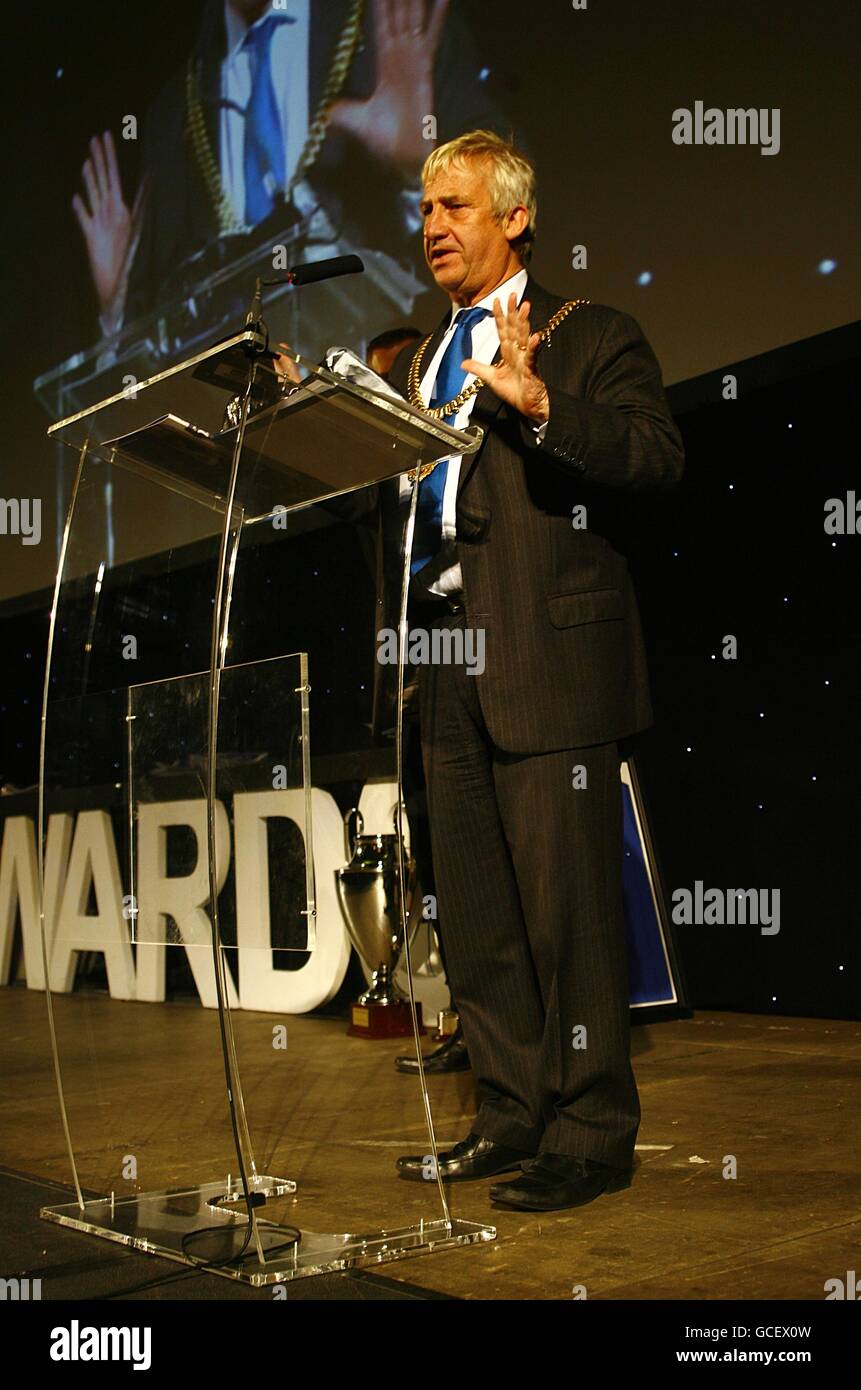 The lord mayor of liverpool councillor mike storey on stage hi-res ...