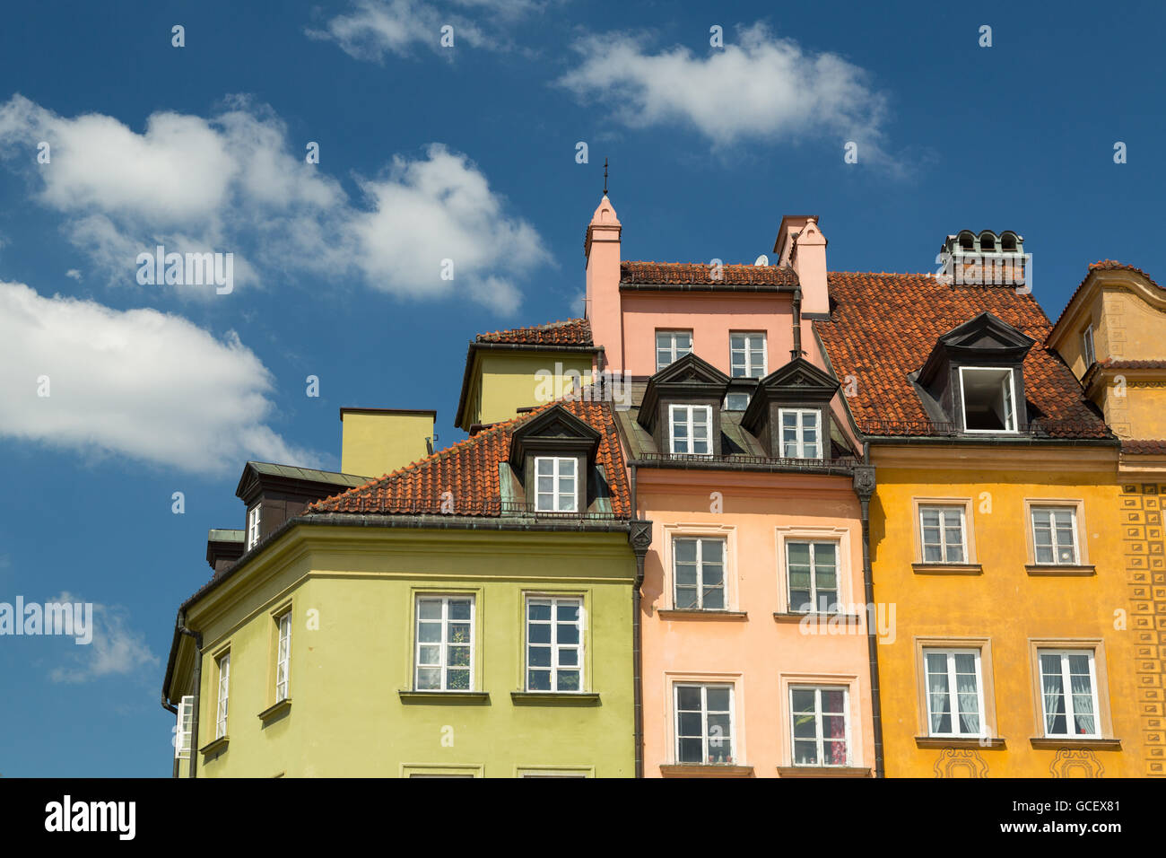 A close up of buildings in Castle Square in Warsaw, Poland Stock Photo ...