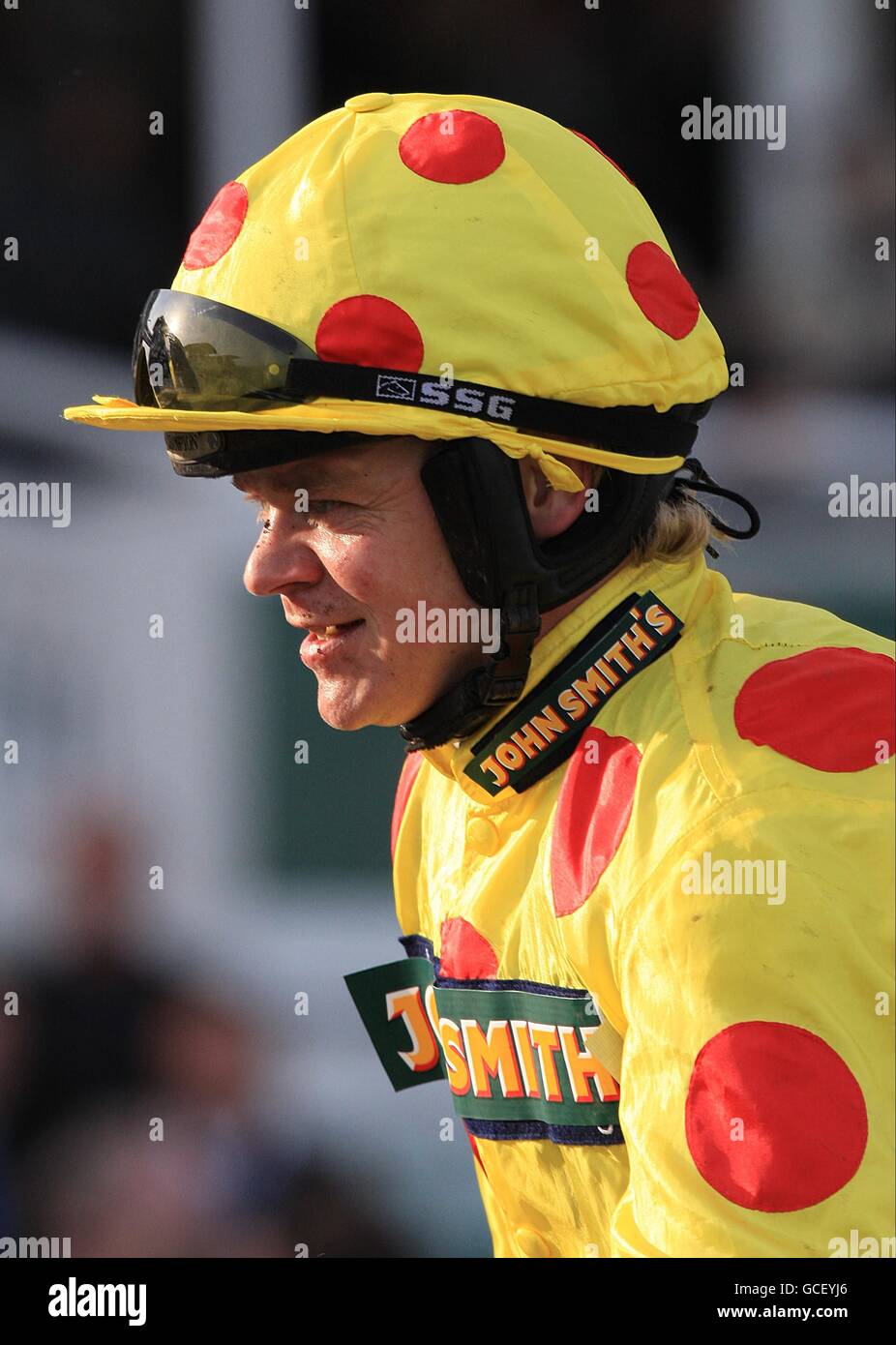 Jockey Robert Thornton grins after winning the Silver Cross Handicap ...