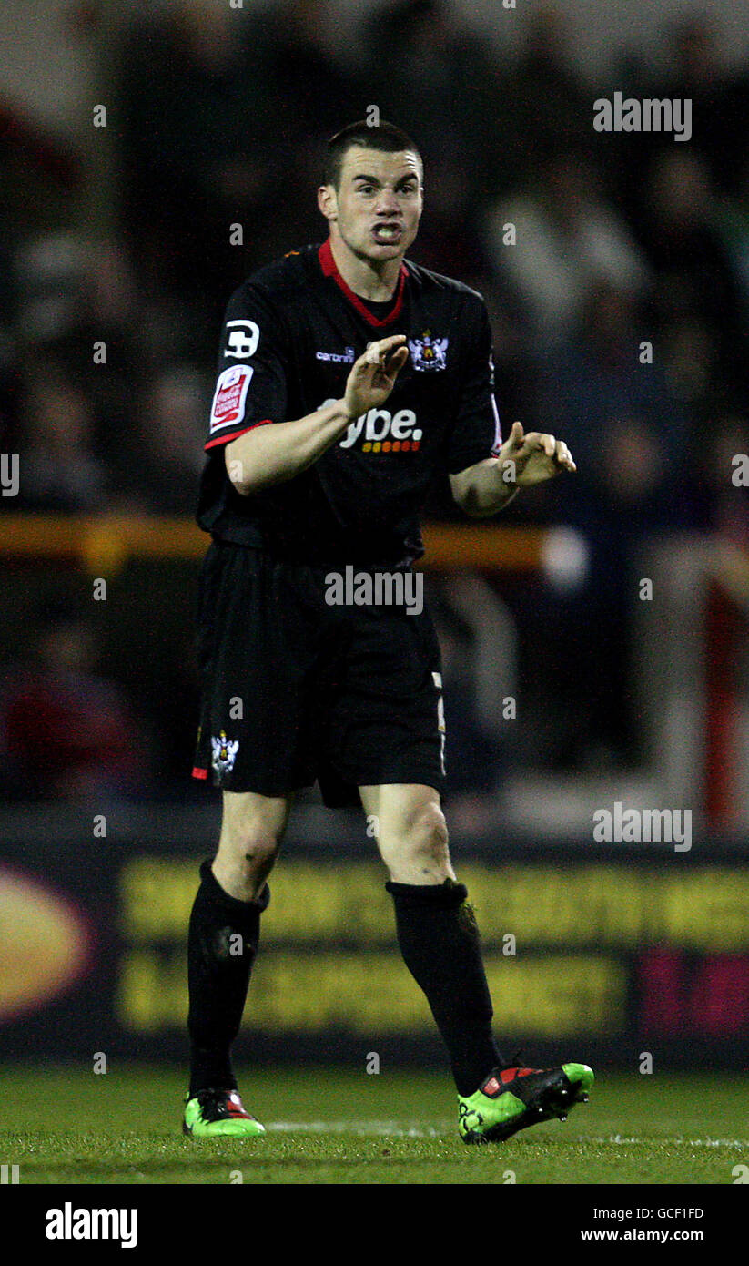 Exeter City's James Dunne celebrates scoring the opening goal Stock ...