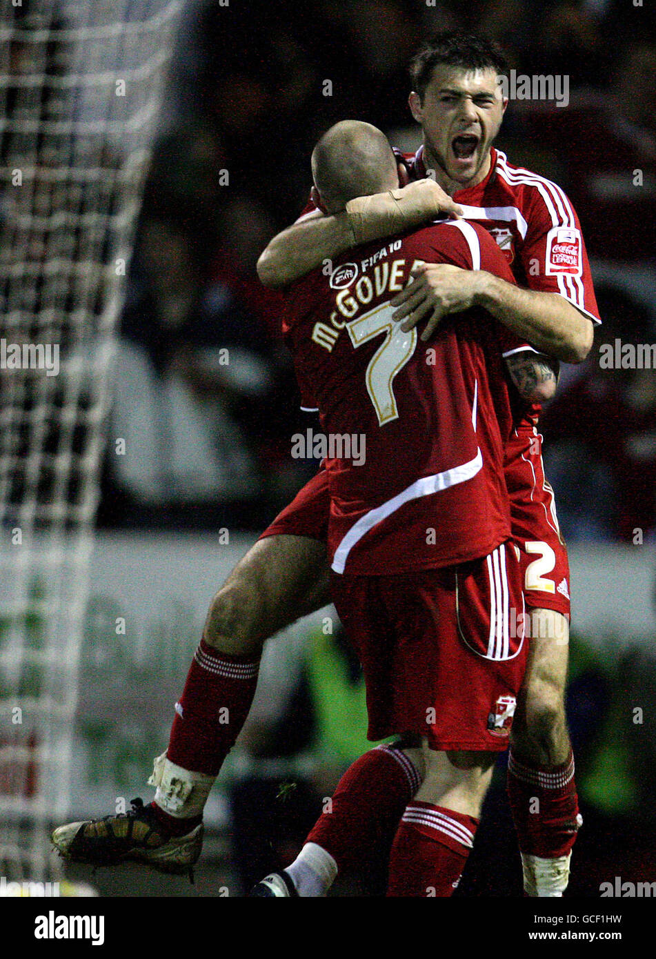 Swindon Town's Jon-Paul McGovern celebrates scoring the equalising goal ...