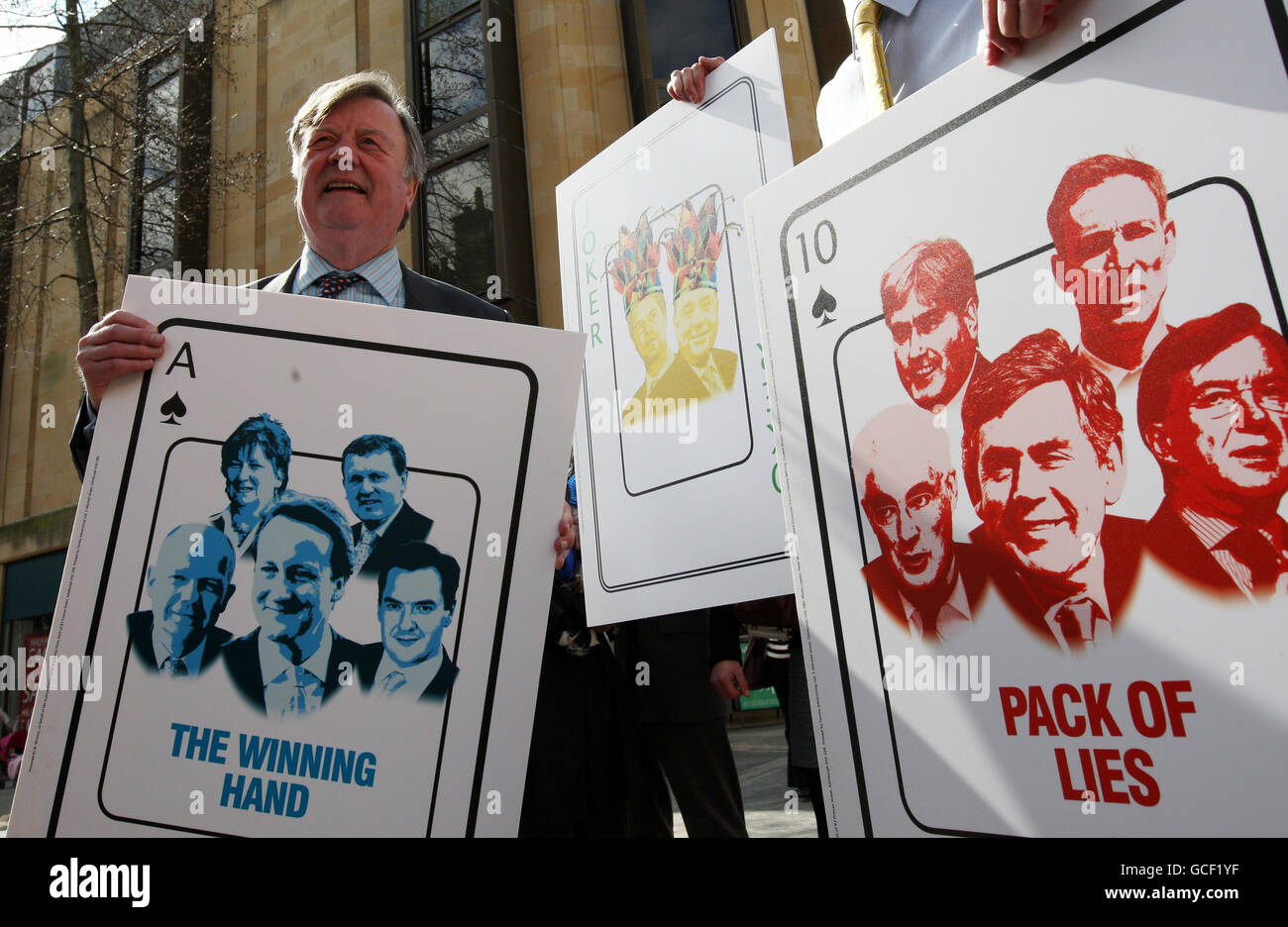 Shadow business secretary Ken Clarke with Political playing cards on ...