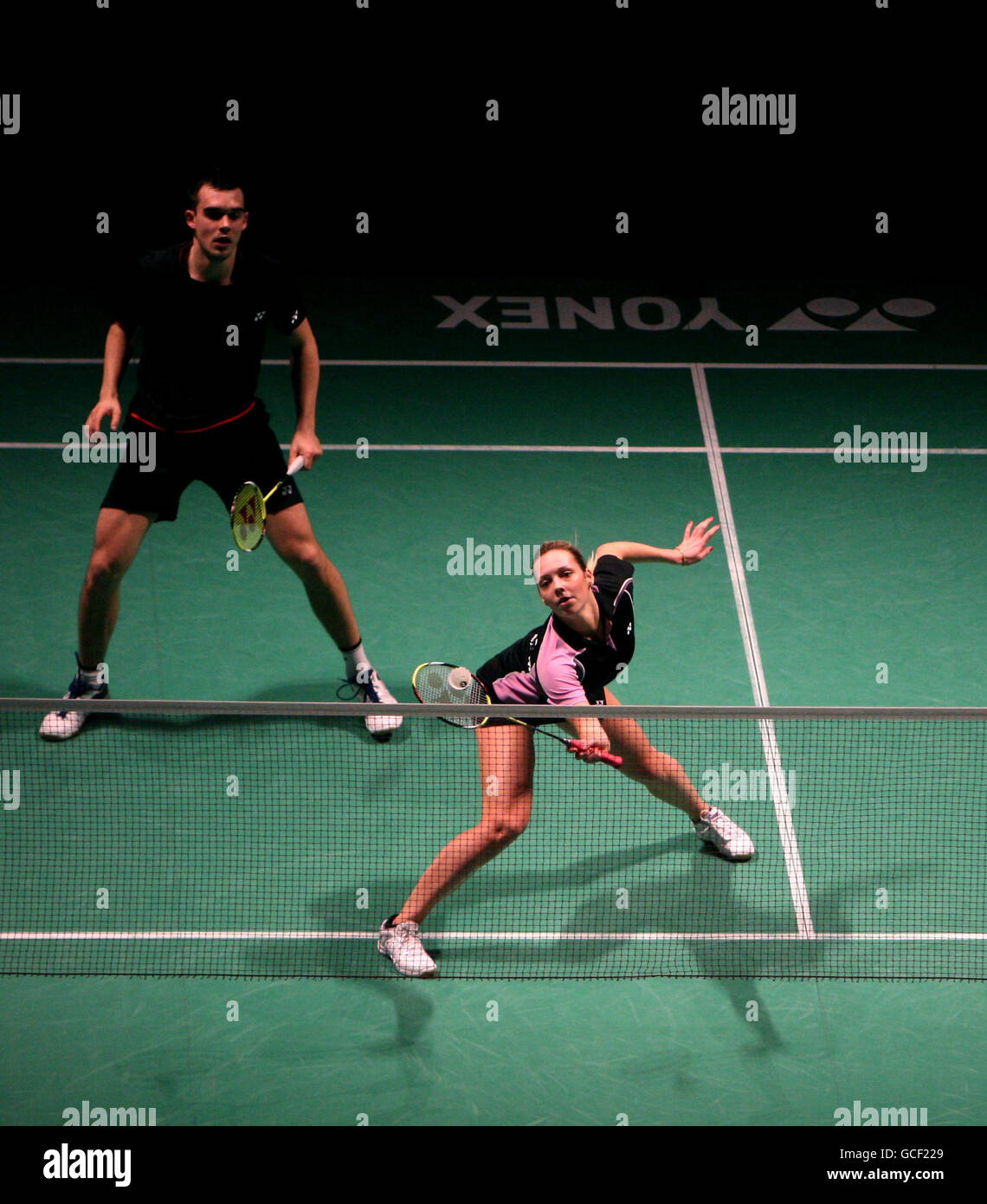 England's Gabrielle White (right) returns during her mixed double's ...