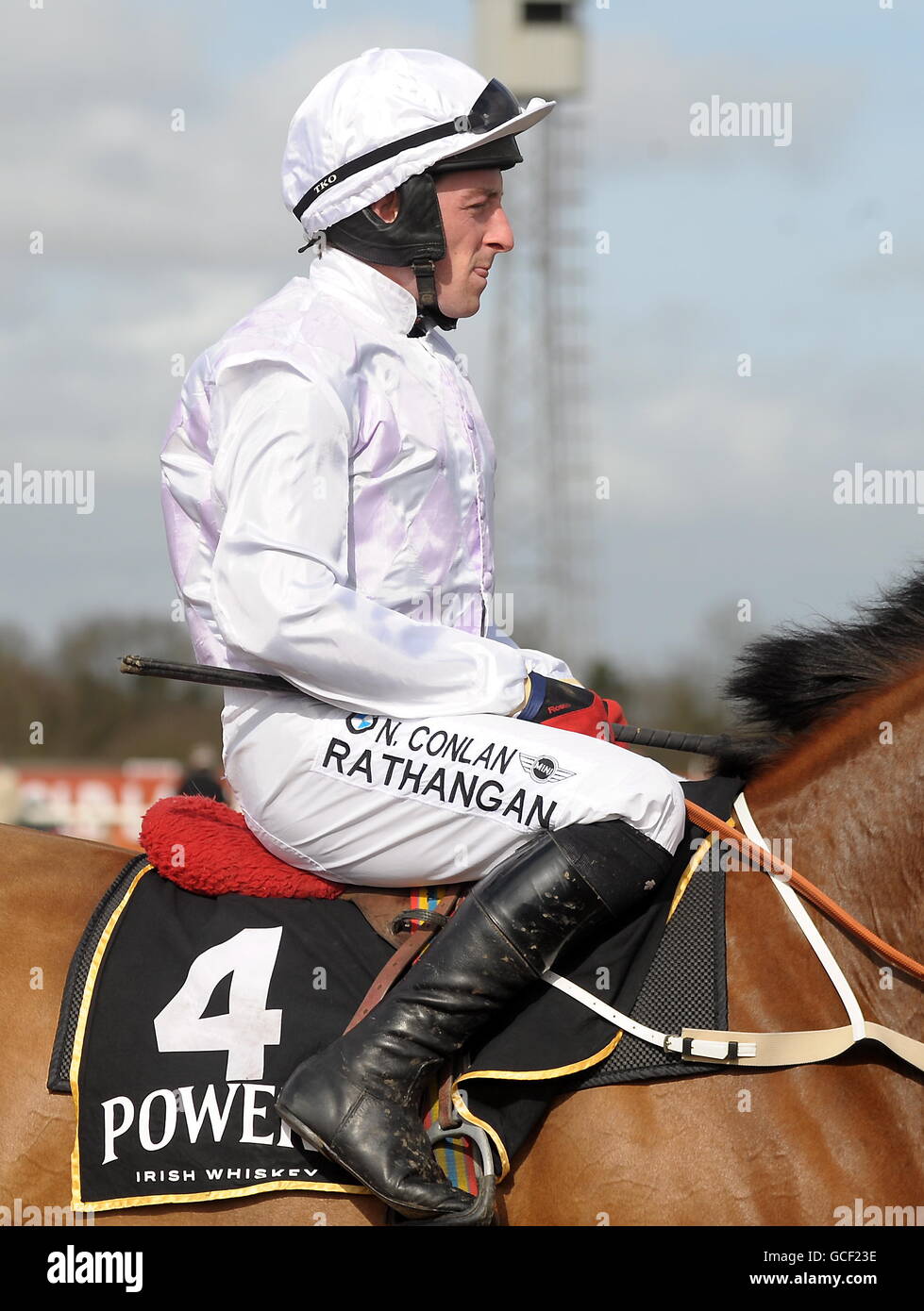 Jockey Patrick Flood on Ambobo prior to the Powers Whiskey Irish Grand ...