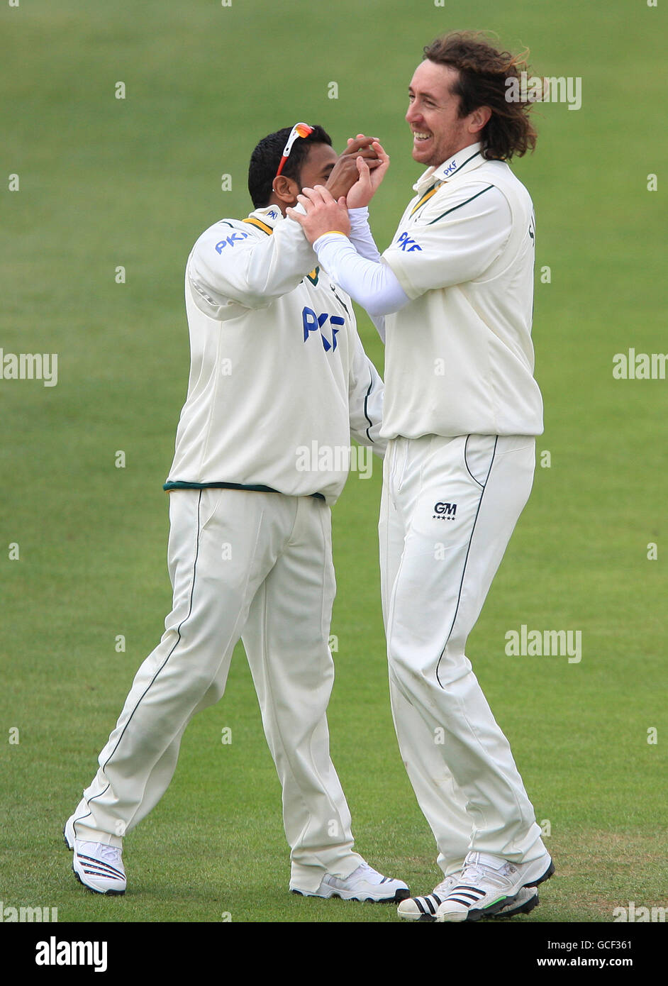 Nottinghamshires ryan sidebottom celebrates the wicket of kents robert ...