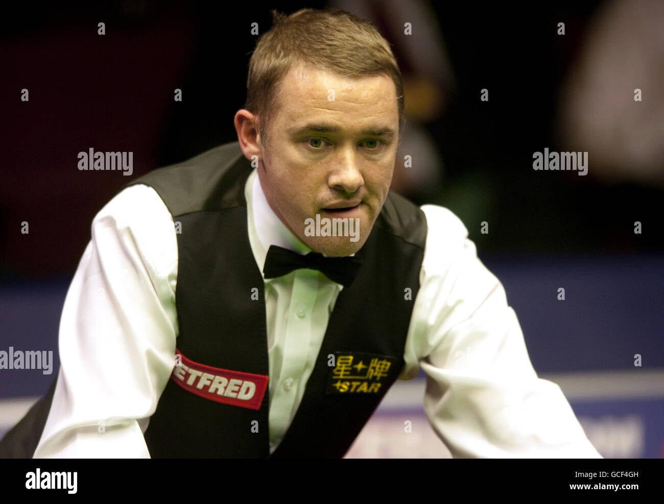 Stephen Hendry reacts during his match against Anda Zhang during the ...