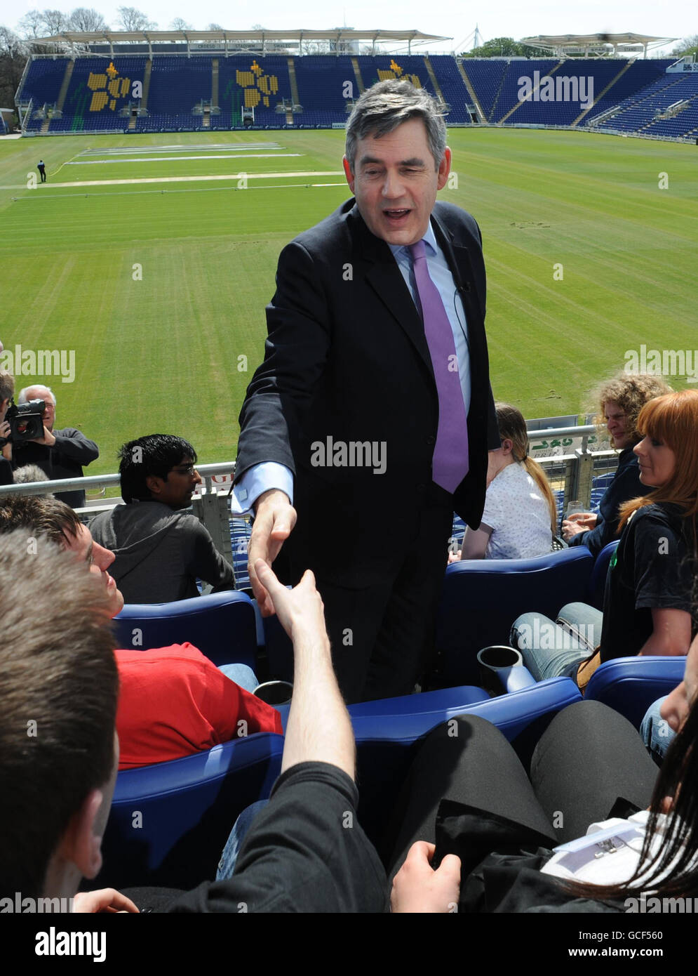 Prime Minister Gordon Brown meets young people at the Swalec Stadium in ...