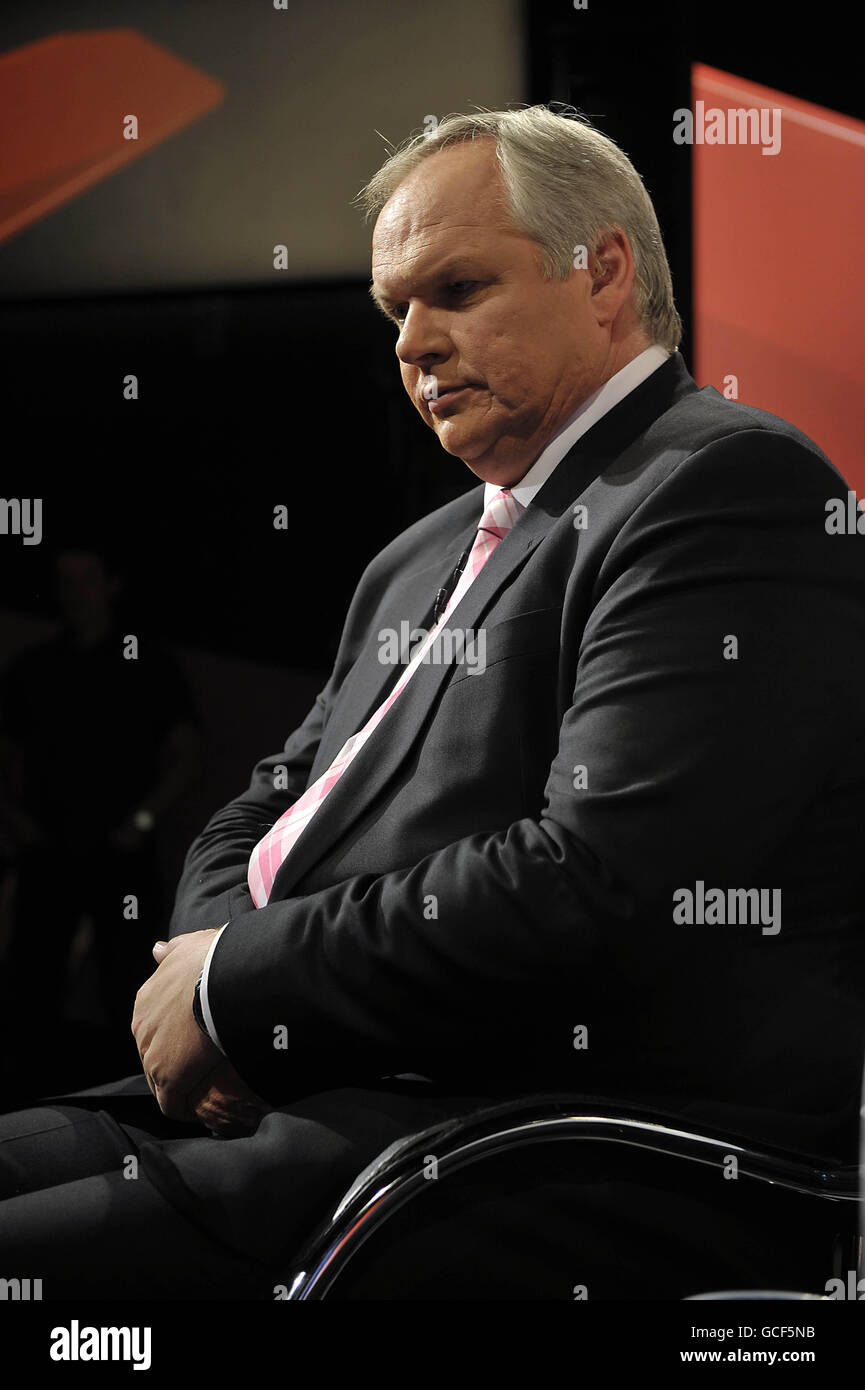 Sky News presenter Adam Boulton on the newly erected set inside the ...