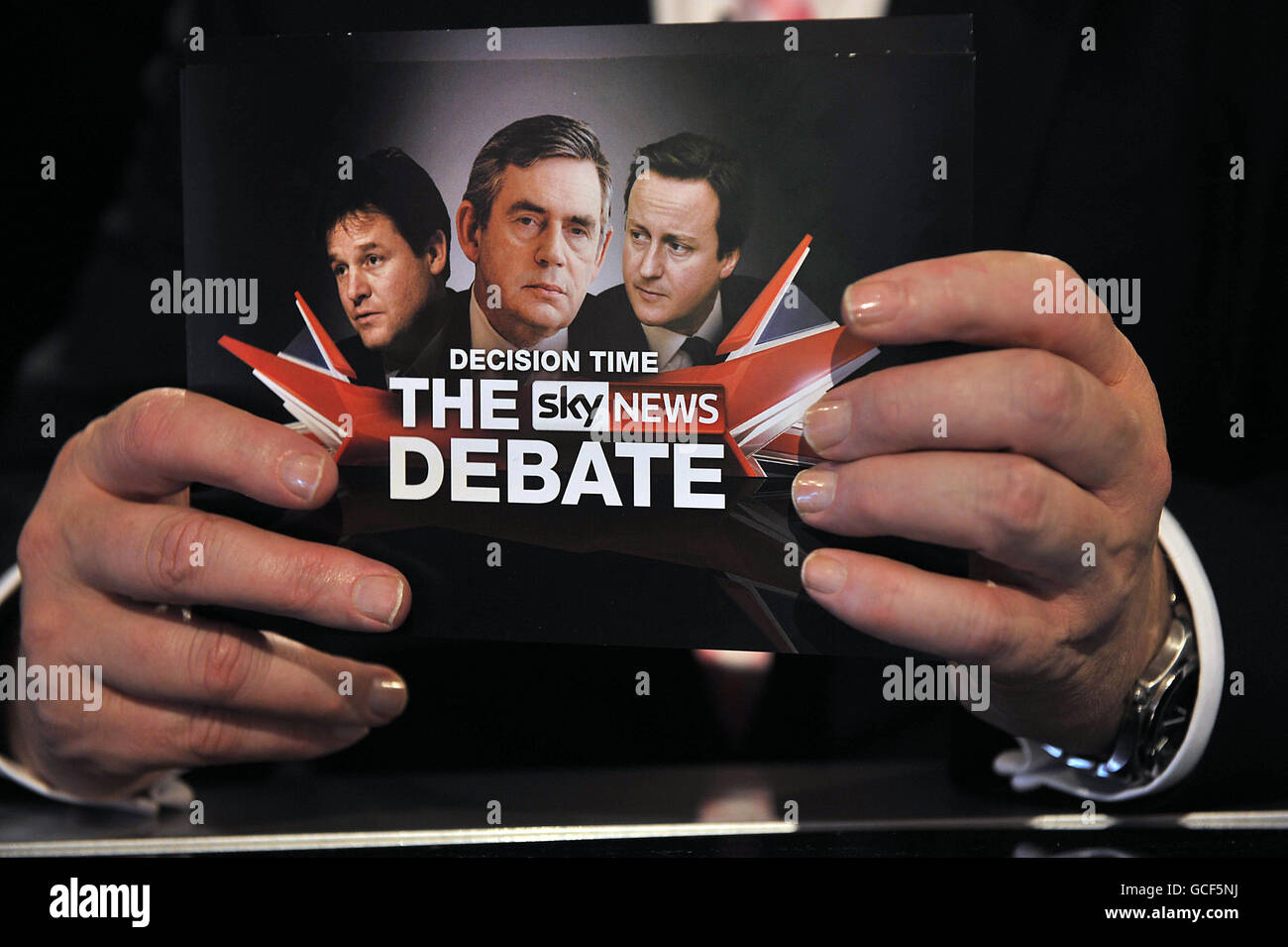 Sky News presenter Adam Boulton holds his cue-cards on the newly ...