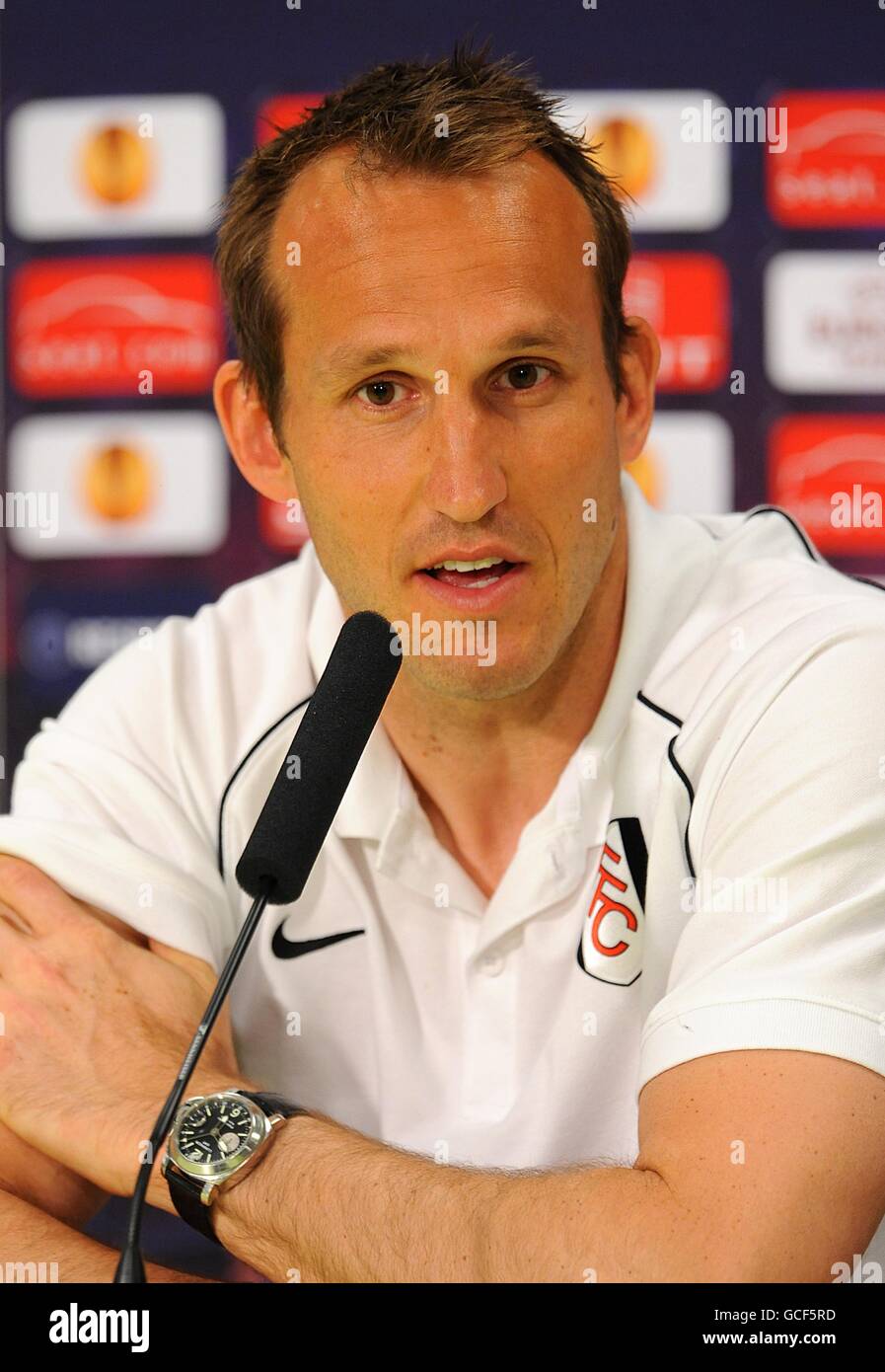 Fulham goalkeeper Mark Schwarzer during the press conference Stock ...