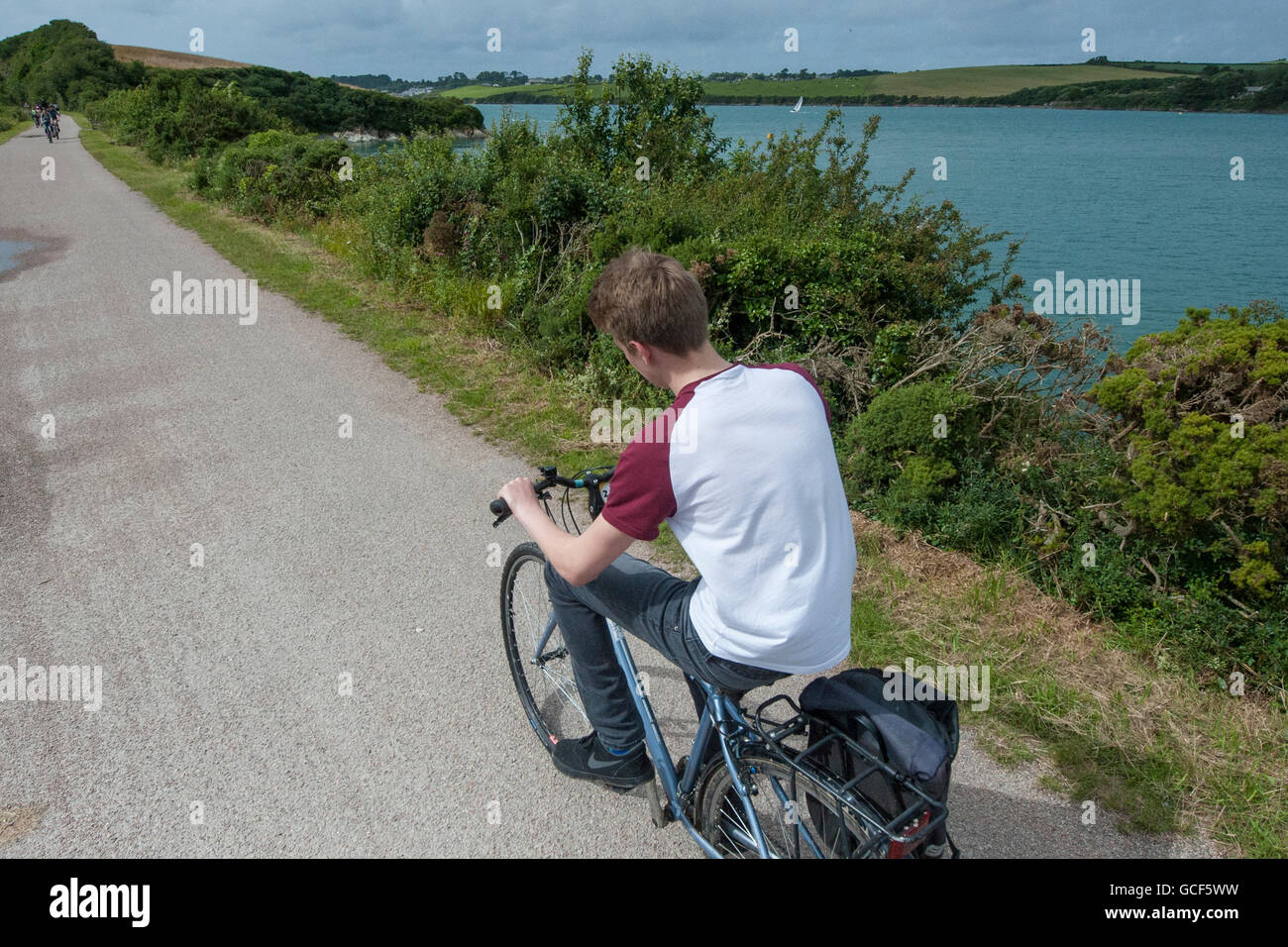 Cycling on the Camel Trail in Cornwall Stock Photo - Alamy