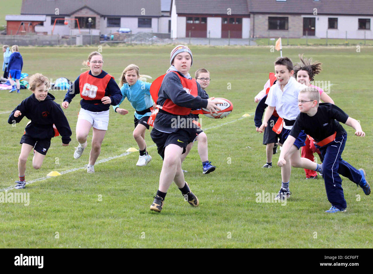 Action from the orkney schools tag rugby festival at pickaquoy hi-res ...