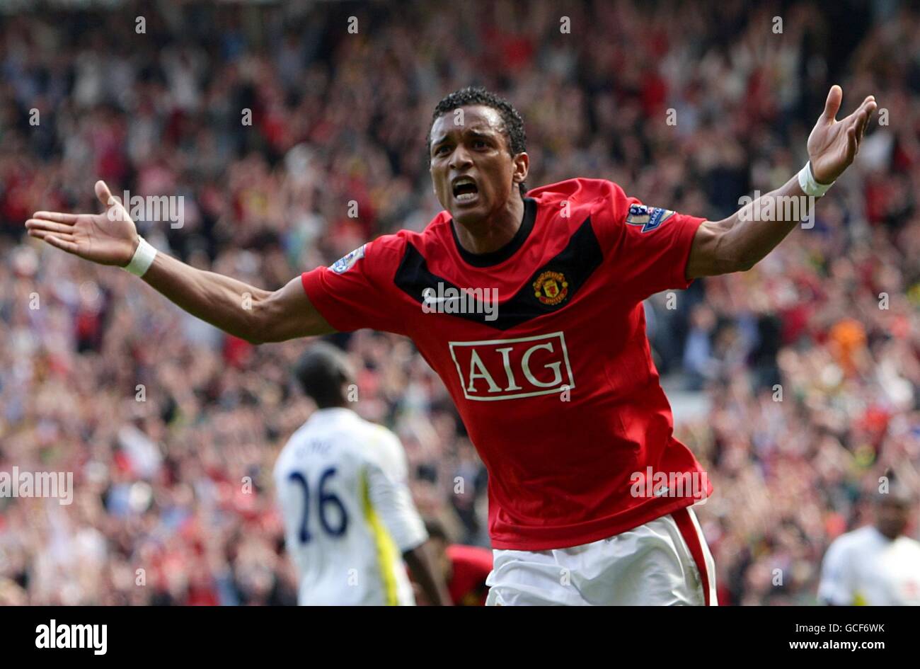 Manchester uniteds luis nani celebrates scoring his sides second goal ...
