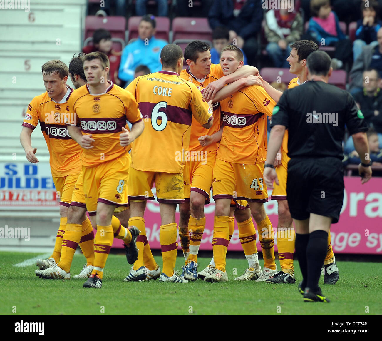 Motherwell's Steven Saunders celebrates with team mates after scoring ...