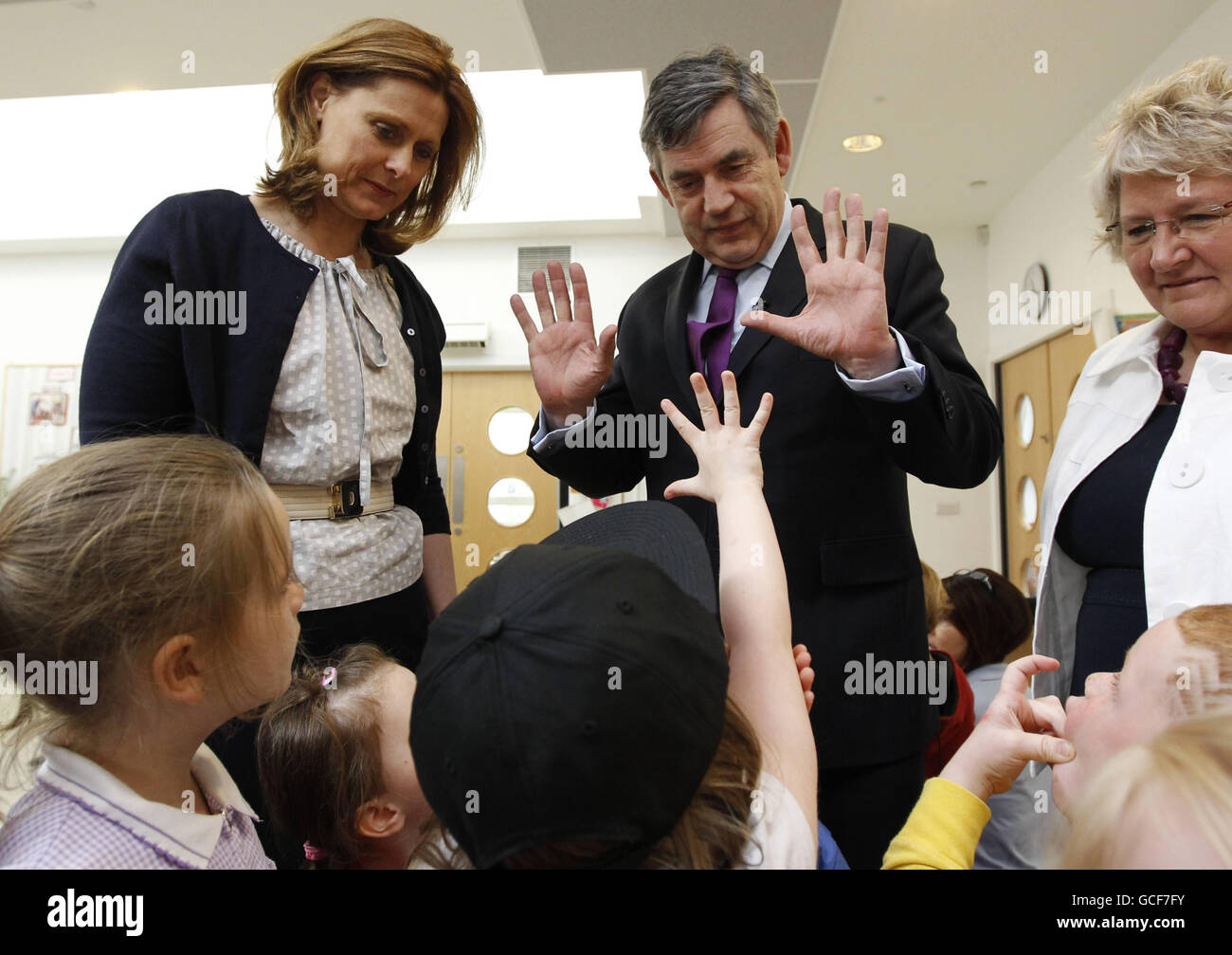 Prime Minister Gordon Brown and his wife Sarah Brown chat with children ...