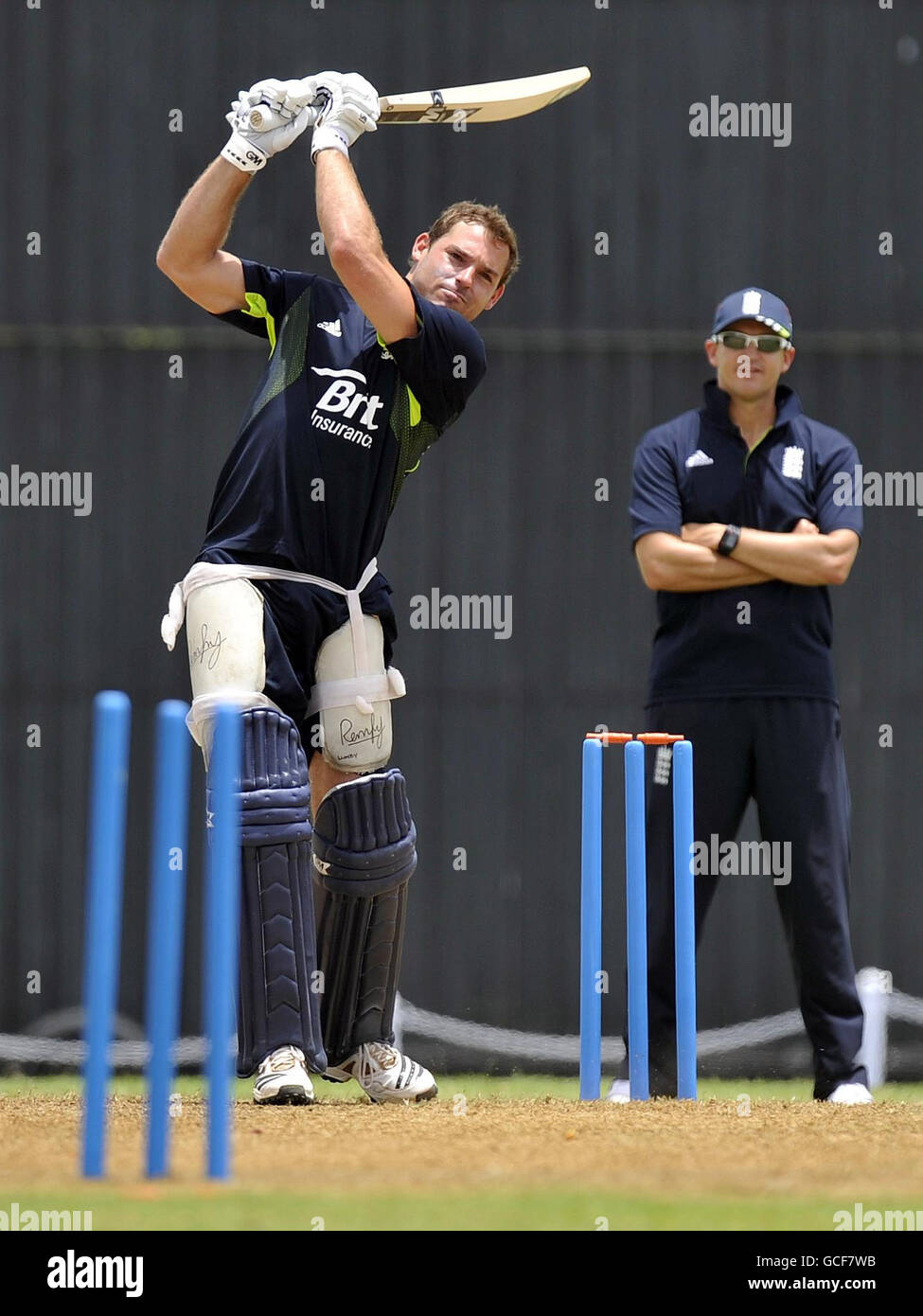 England's Michael Lumb hits a six, in a hitting competition during the ...