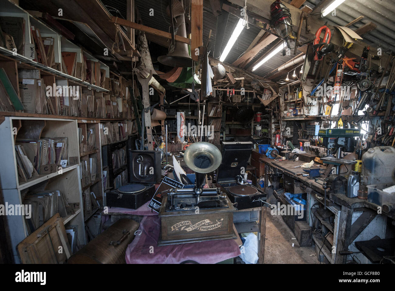 An old gramophone workshop Stock Photo - Alamy