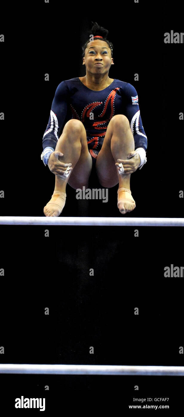 Great Britain's Nicole Hibbert competes on the uneven bars during the ...