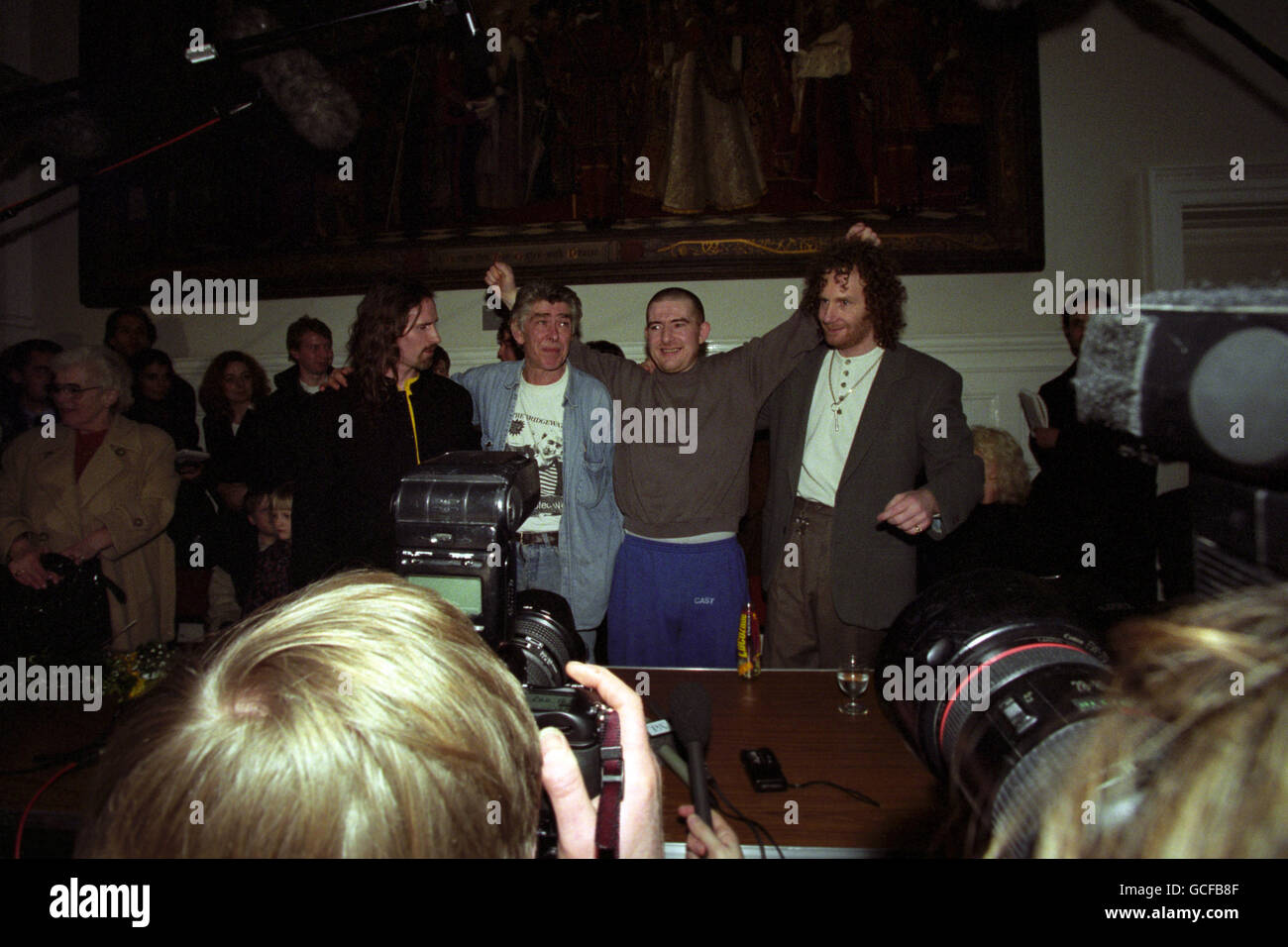 CELEBRATION SMILES FROM THE BRIDGEWATER THREE (L-R) JAMES ROBINSON ...