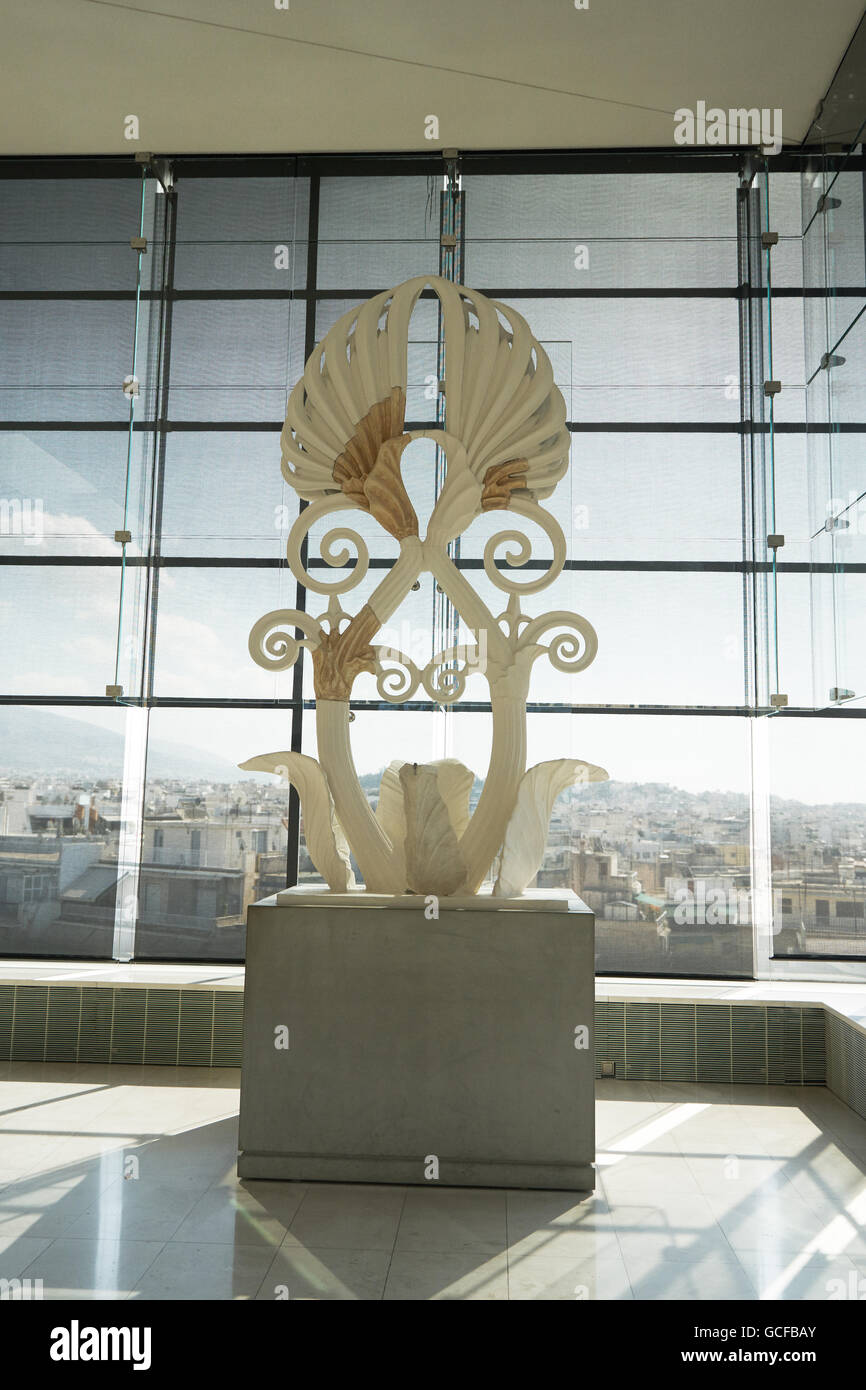 Interior view of the new Acropolis museum in Athens. The floral ...