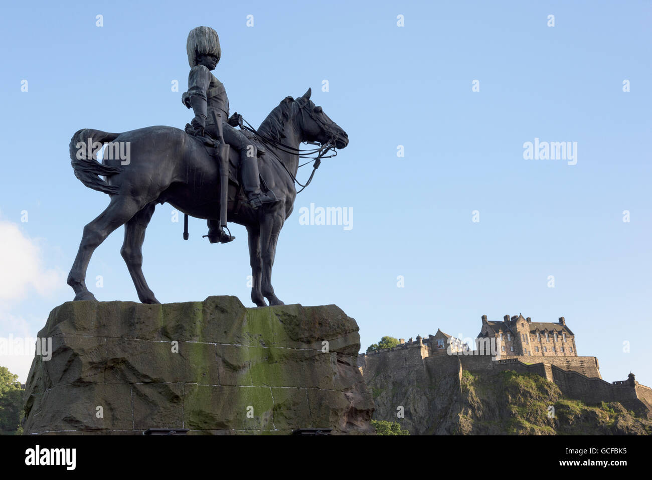 Edinburgh Castle and equestrian statue; Edinburgh, Scotland Stock Photo ...