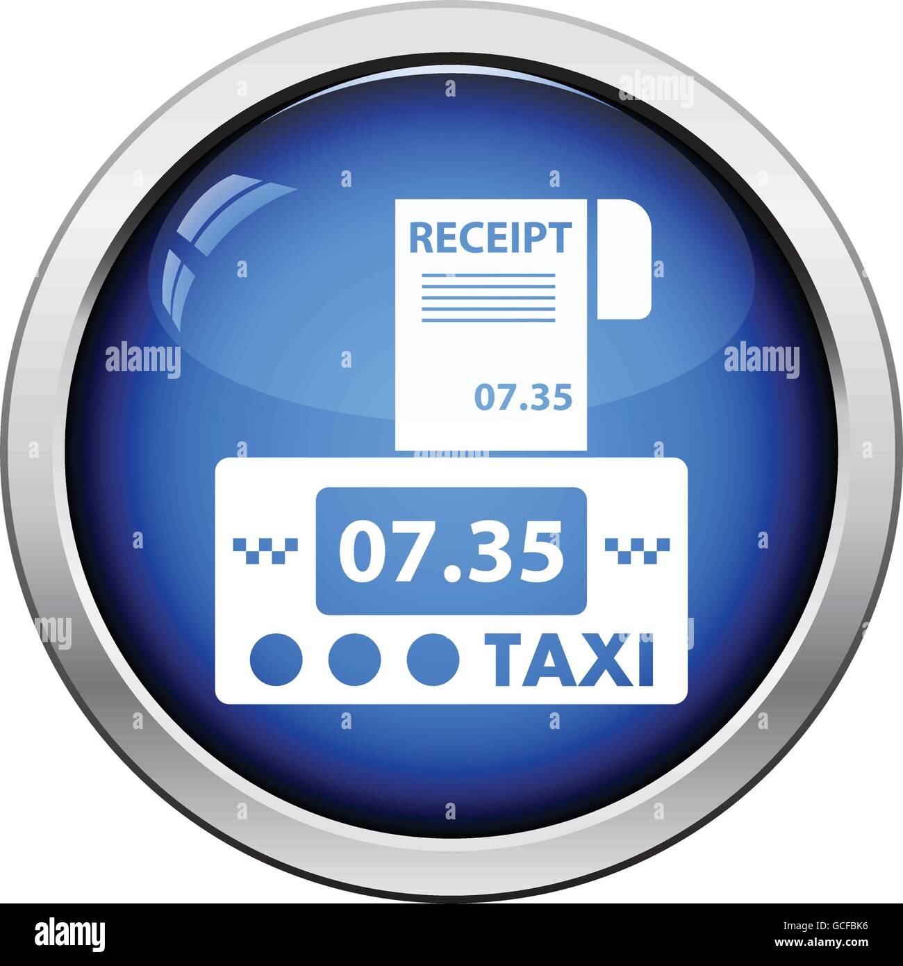 Taxi meter with receipt icon. Glossy button design. Vector illustration ...