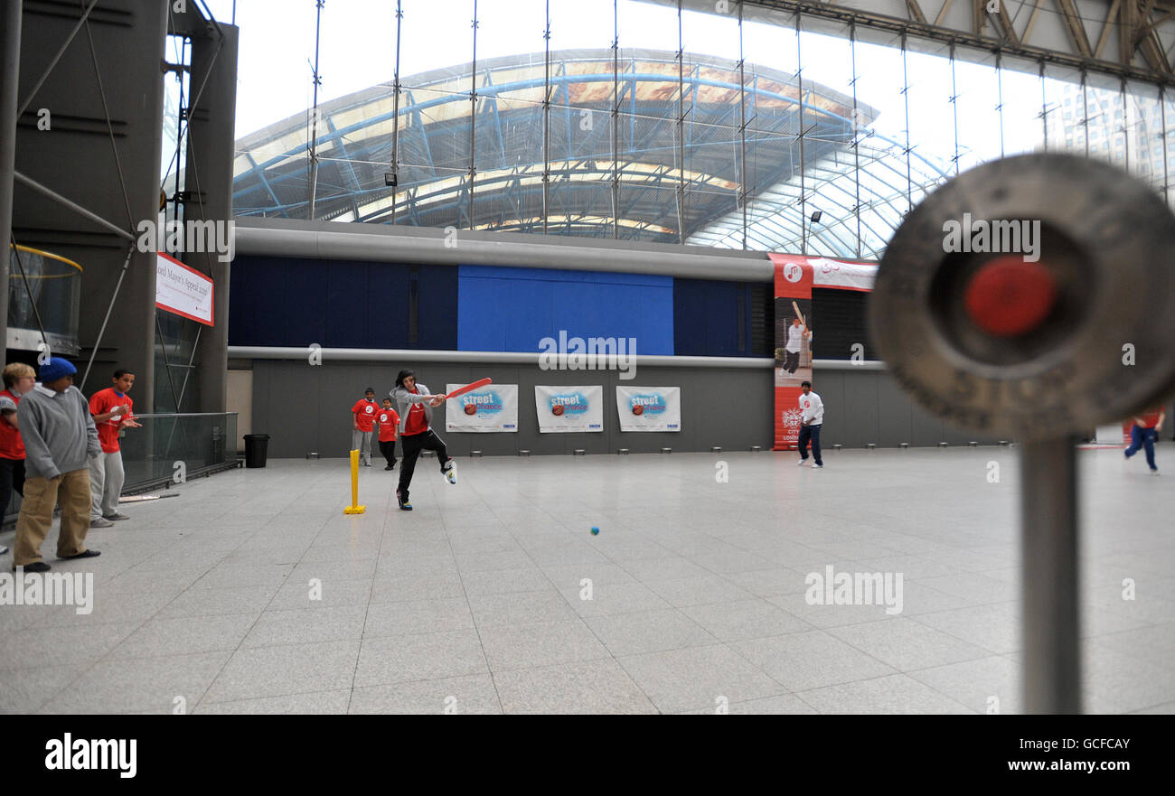 Teenagers take part in the 'Street20' cricket tournament inside the old ...