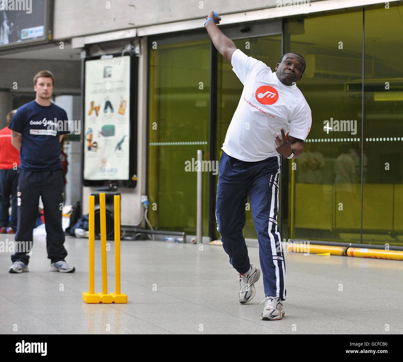 Former fast bowler Gladstone Small takes part in the 'Street20' cricket ...