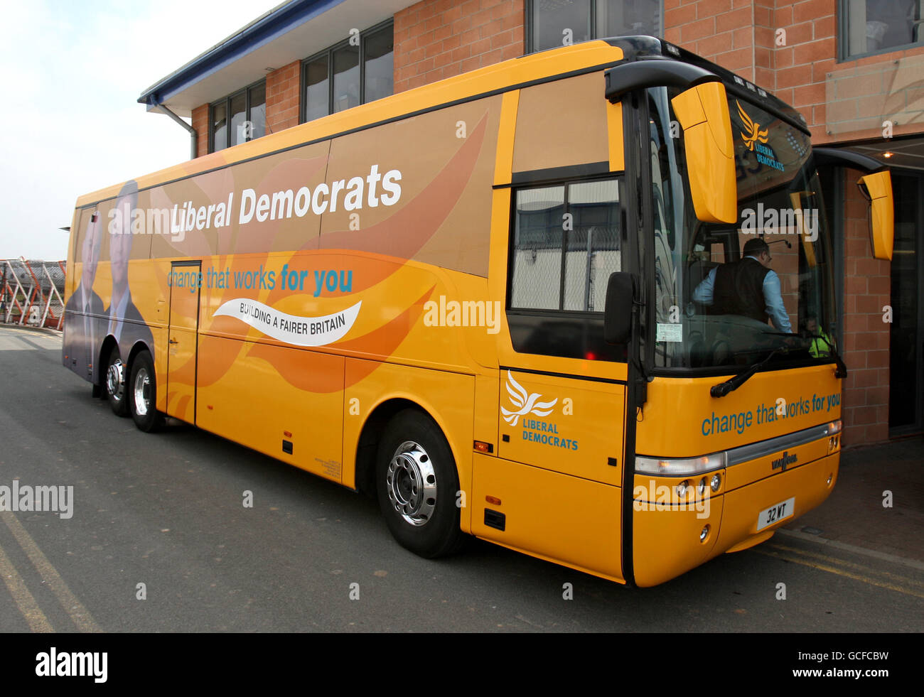 The Liberal Democrat Party battle bus at Manchester Airport, Manchester ...