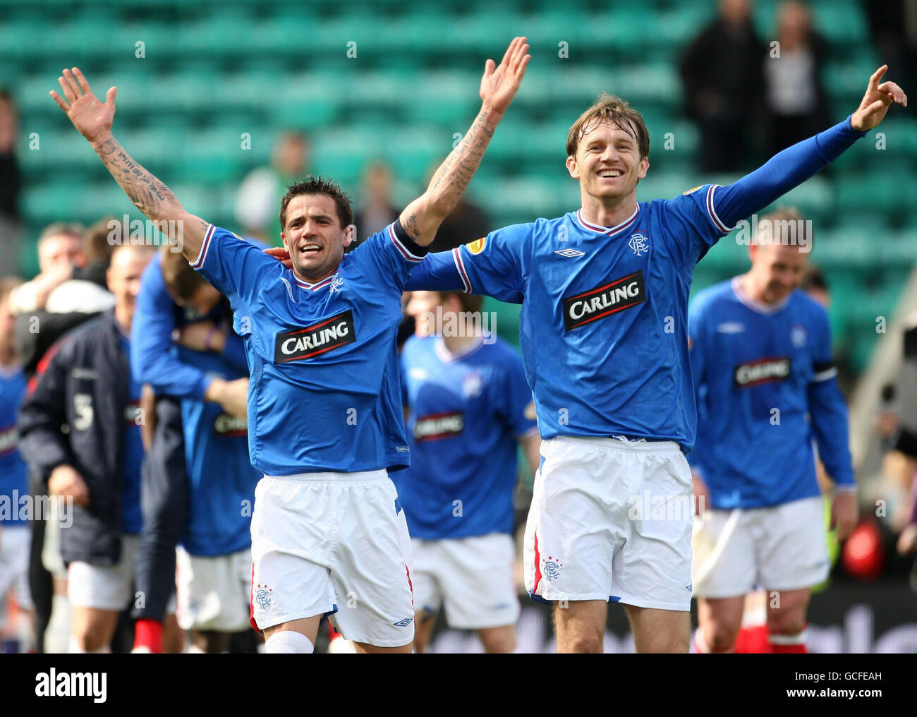 Rangers' Nacho Novo (left) and Sasa Papac celebrate after winning the ...