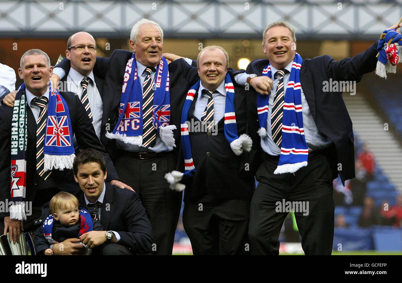 Ranger's management team celebrate winning the Scottish Premier League ...